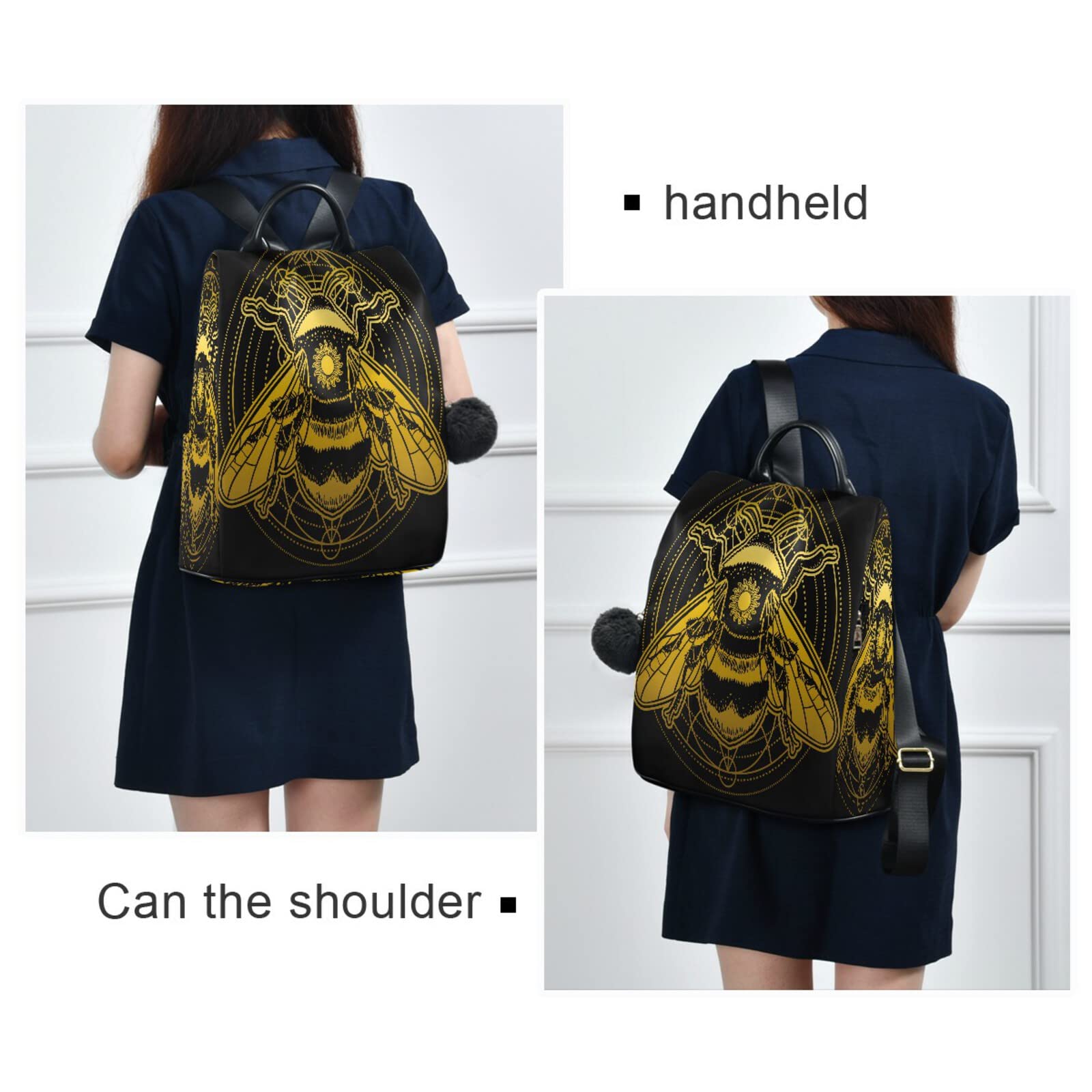ALAZA Gold Bee Moon Sun Large Women's Fashion Casual Backpack Purse Shoulder Travel Bag