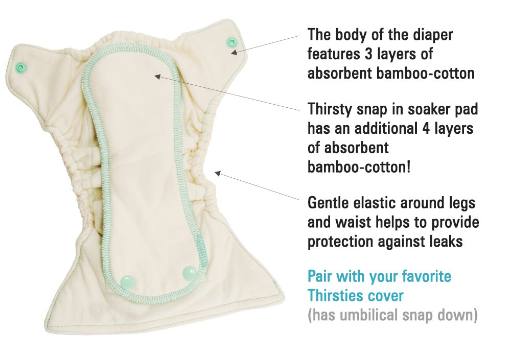 Thirsties Snap Natural One Size Fitted, Moss Diapers