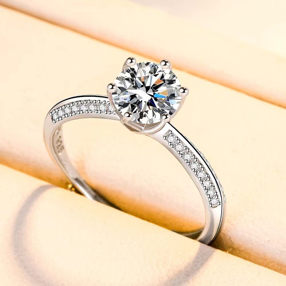 Adjustable Moissanite Ring for Women, Wedding Band 925 Sterling Silver with 18K Gold Plated Lab Created Simulated Diamond Ring, Promise Engagement Rings (2CT Half mountain river)