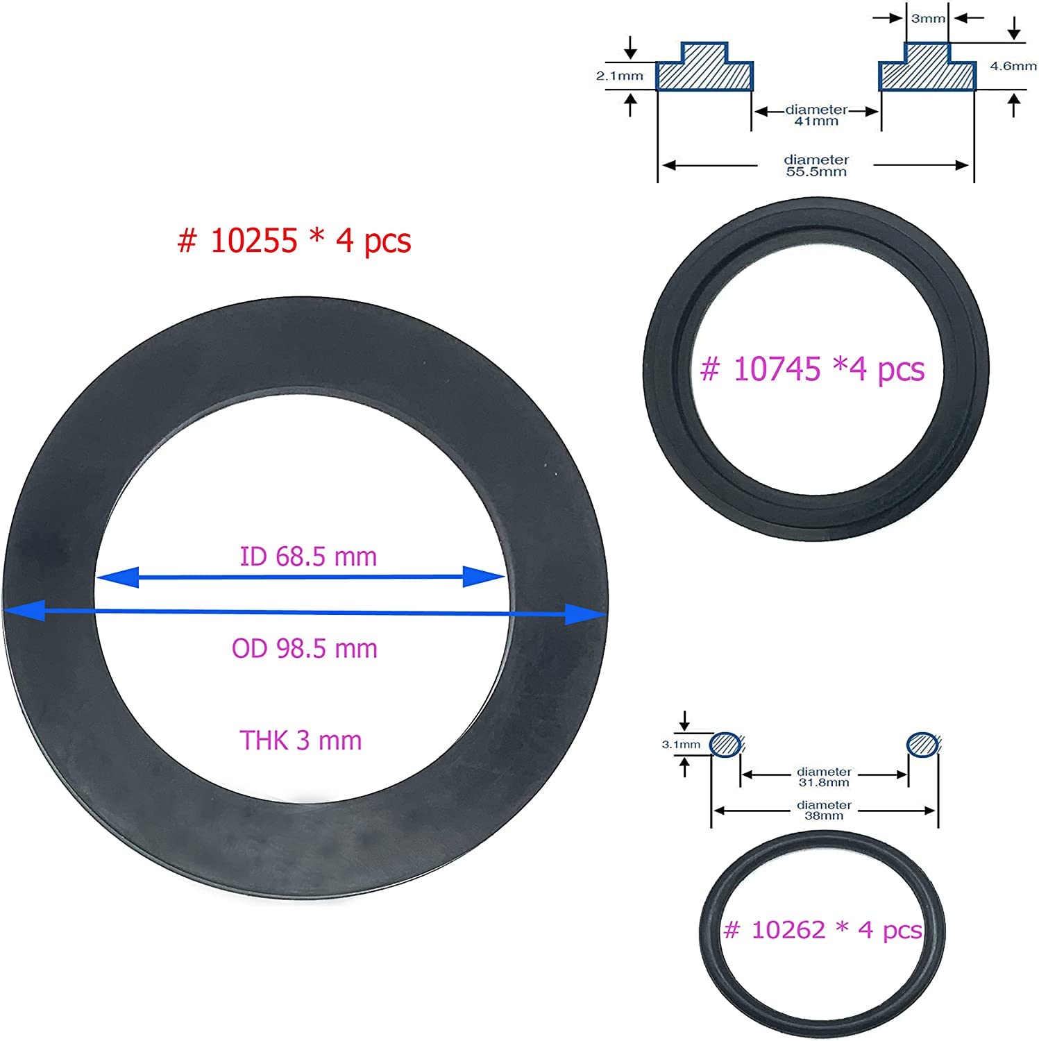 Bamkyait 25076RP Washer and Ring Kit for 1-1/2in Fittings, O-Ring Rubber Washer for Intex Pool Plunger Valves and Intex Replacement Gasket 10745, 10262 and 10255 (12 pcs)