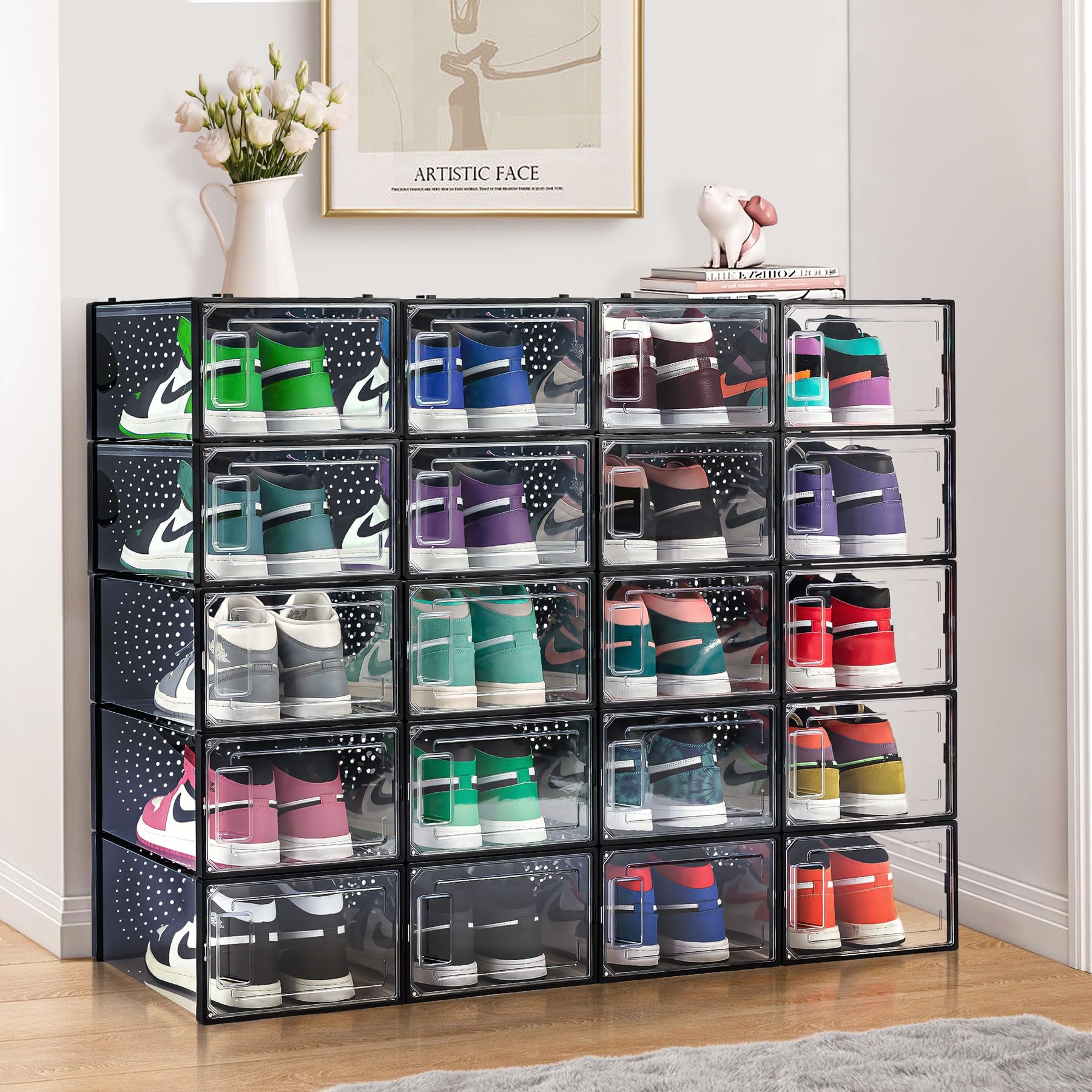 AOHMPT 18 Pack Clear Shoe Organizer Stackable Shoe Box Foldable Storage Bins Shoe Container Box Large Size Shoe Bins (X-Large)