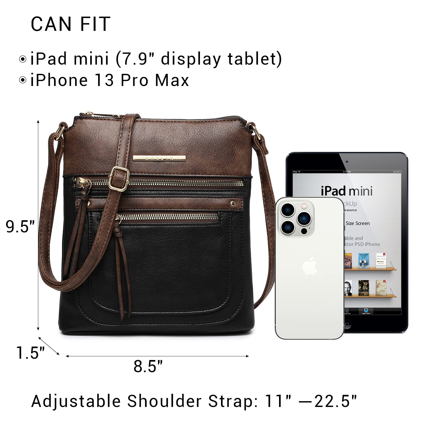 Dasein Crossbody Purse for Women Vegan Leather Shoulder Handbags Messenger Bags with Multi Zipper Pockets