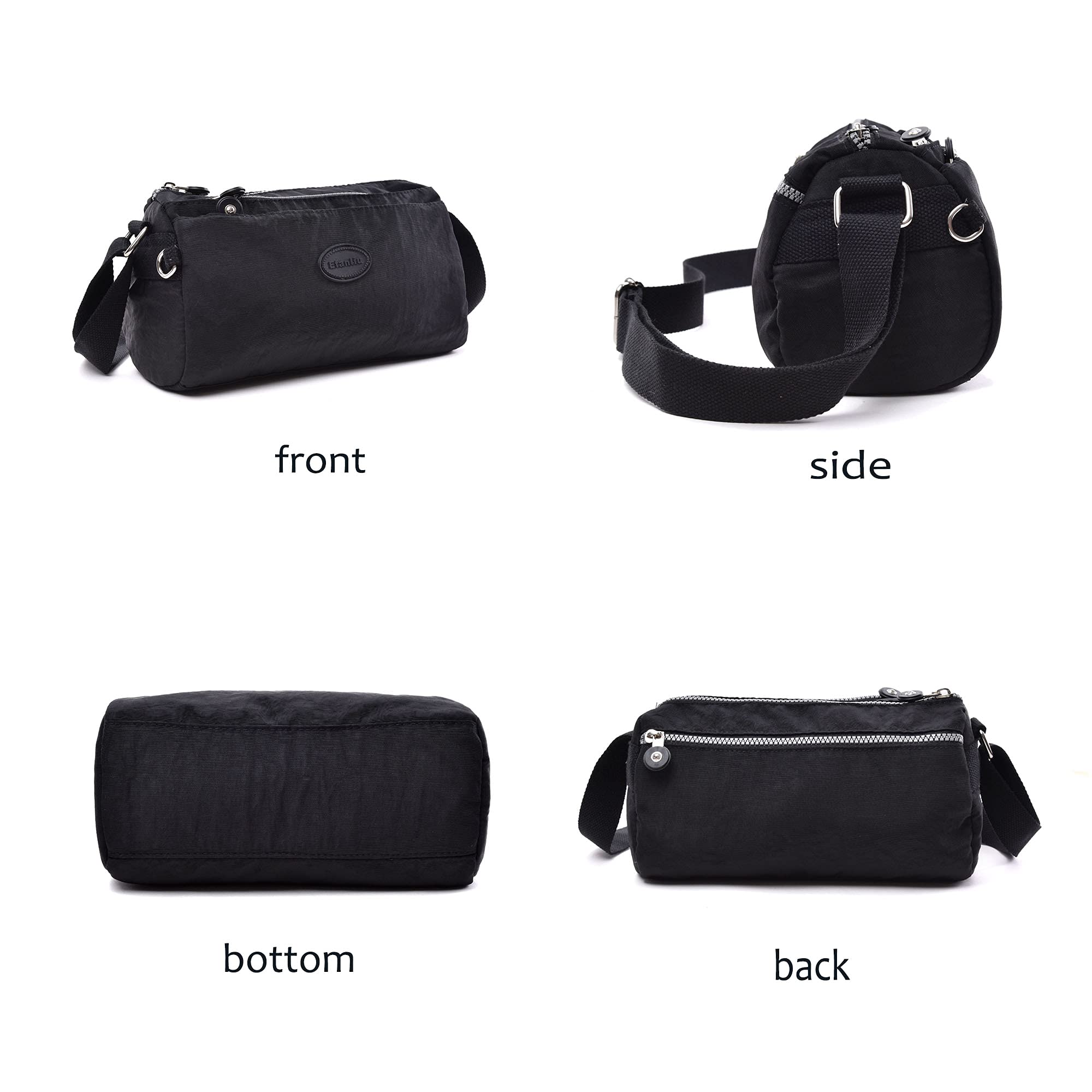 Cross Body Bags Small Women Messenger Purse over Shoulder Bag Nylon with Multi Pockets for Ladies and Girls (Black)