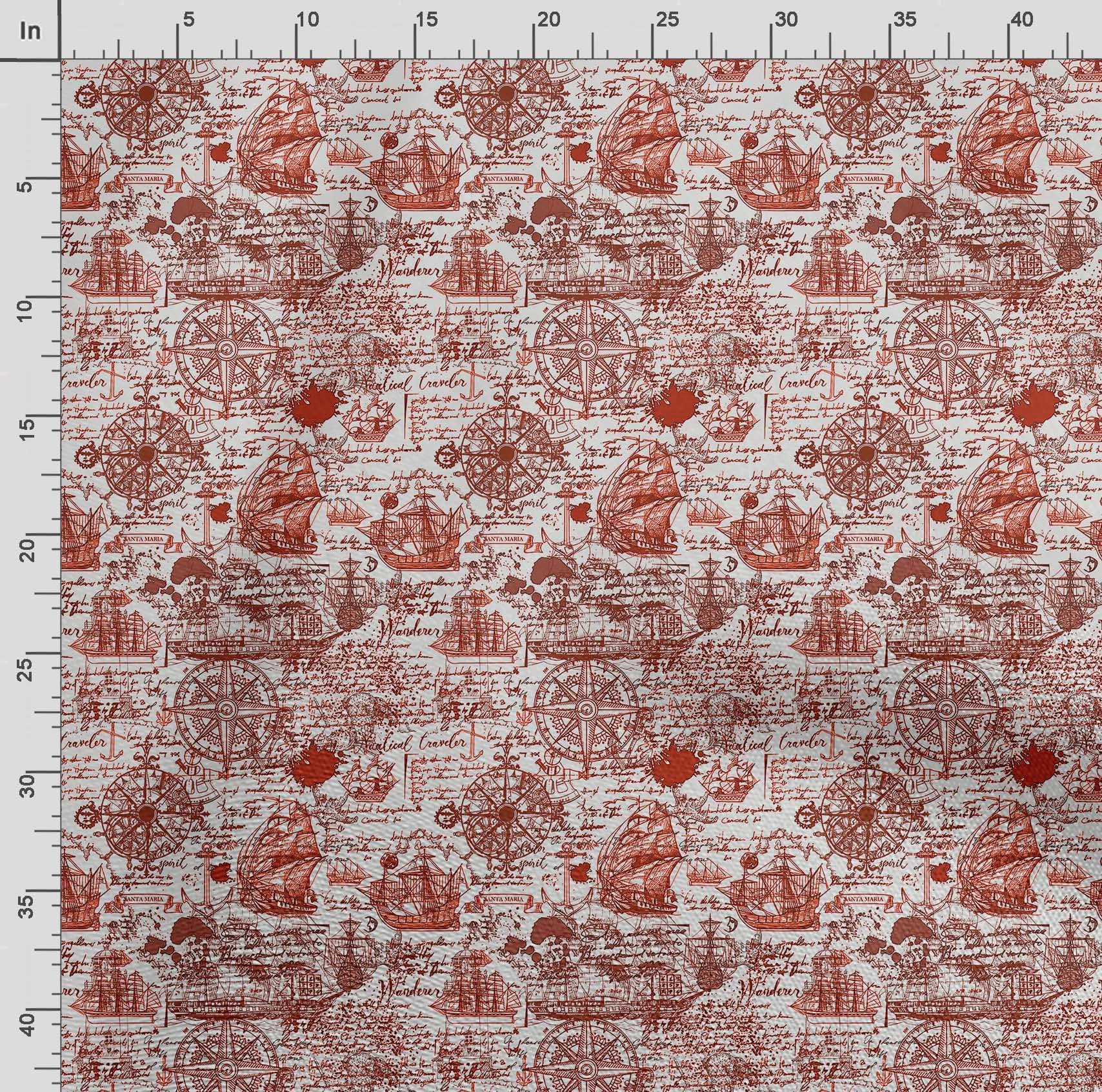 Soimoi Cotton Poplin Fabric Ship & Direction Compass Nautical Print Fabric by Yard 42 Inch Wide