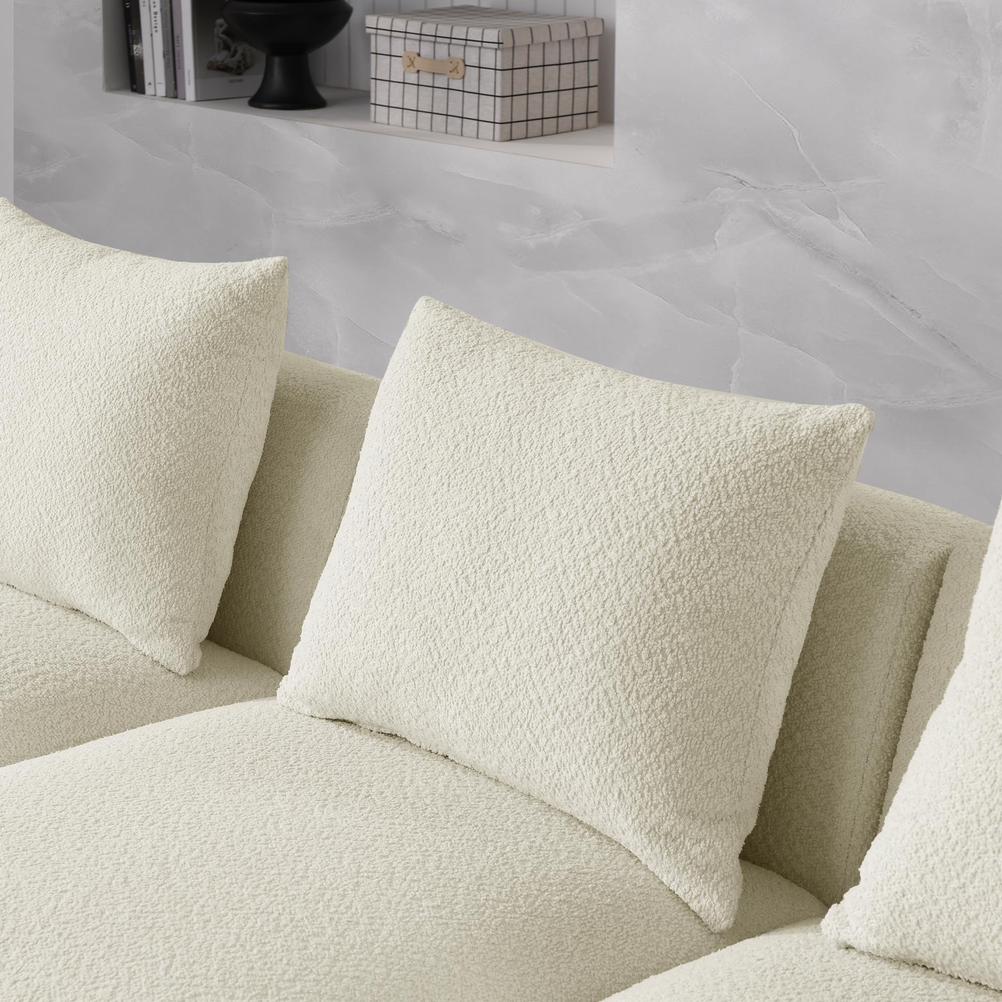 GNIXUU Modular Sectional Sofa, Modern Minimalist Boucle Fabric U-Shaped Sectional Couch, Comfy Double Chaise Lounge 4 seat Couch Set with Pillows for Living Room, Office, Apartment,117Inch(Beige)