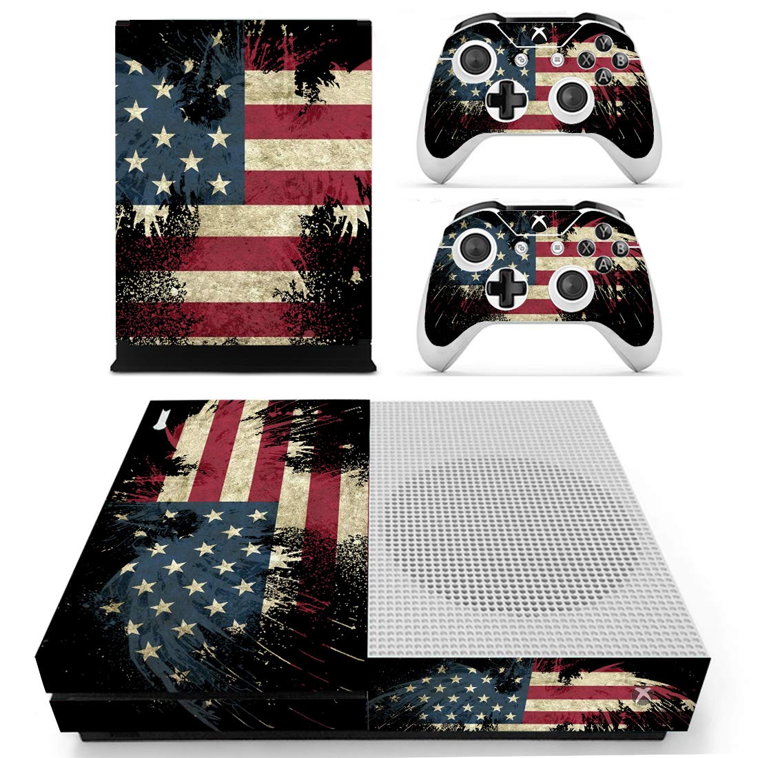 Adventure Games - United States Flag, Eagle - Vinyl Console Skin Decal Sticker + 2 Controller Skins Set - Compatible with XBOX ONE S gaming console systems