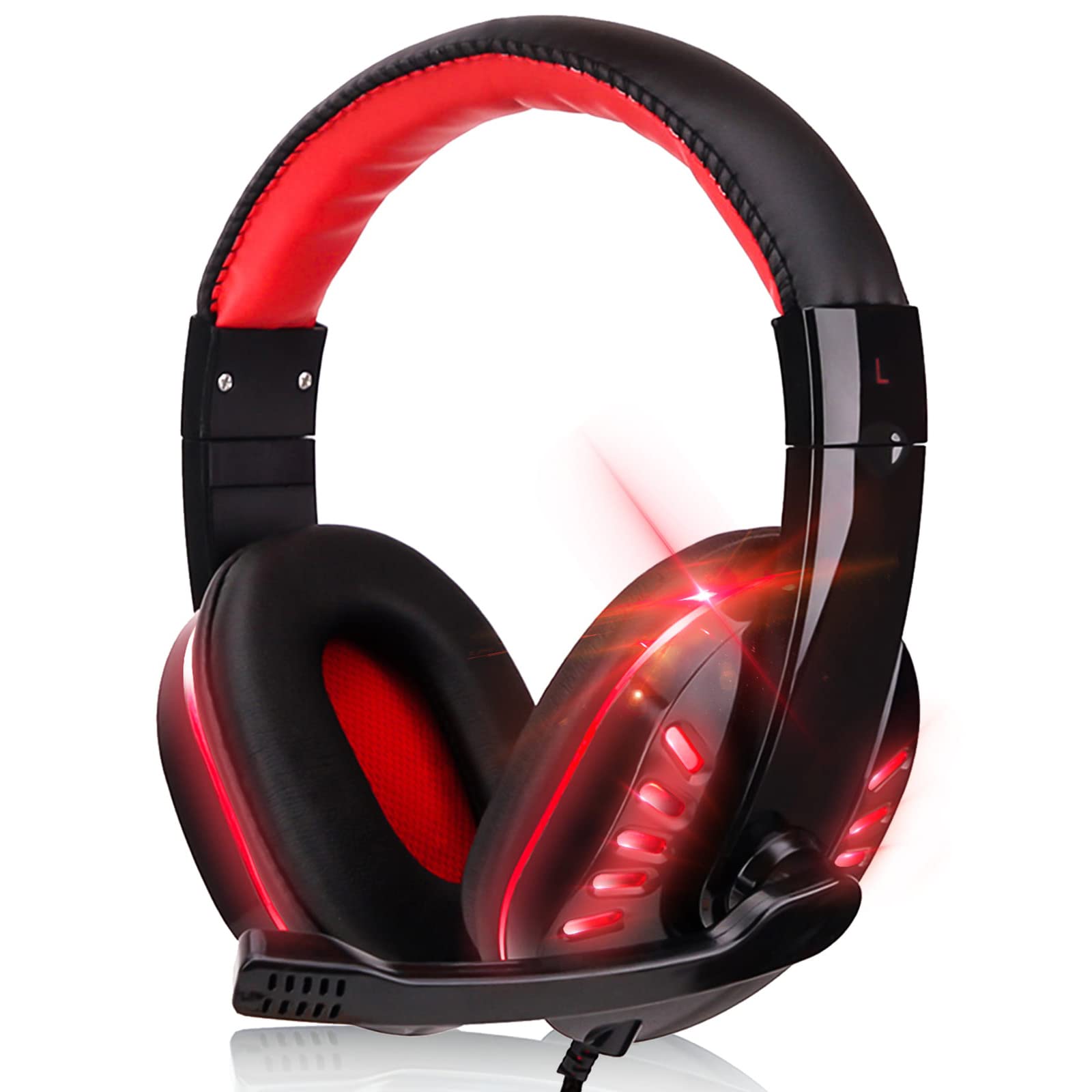 Atrasee PC Gaming Headset for PS4 Headset Wired PS5 Headset Xbox One Headset with Microphone Noise Cancelling, Stereo Over Ear Headphones with 3.5mm Audio Cable for Nintendo Switch Laptop, Red