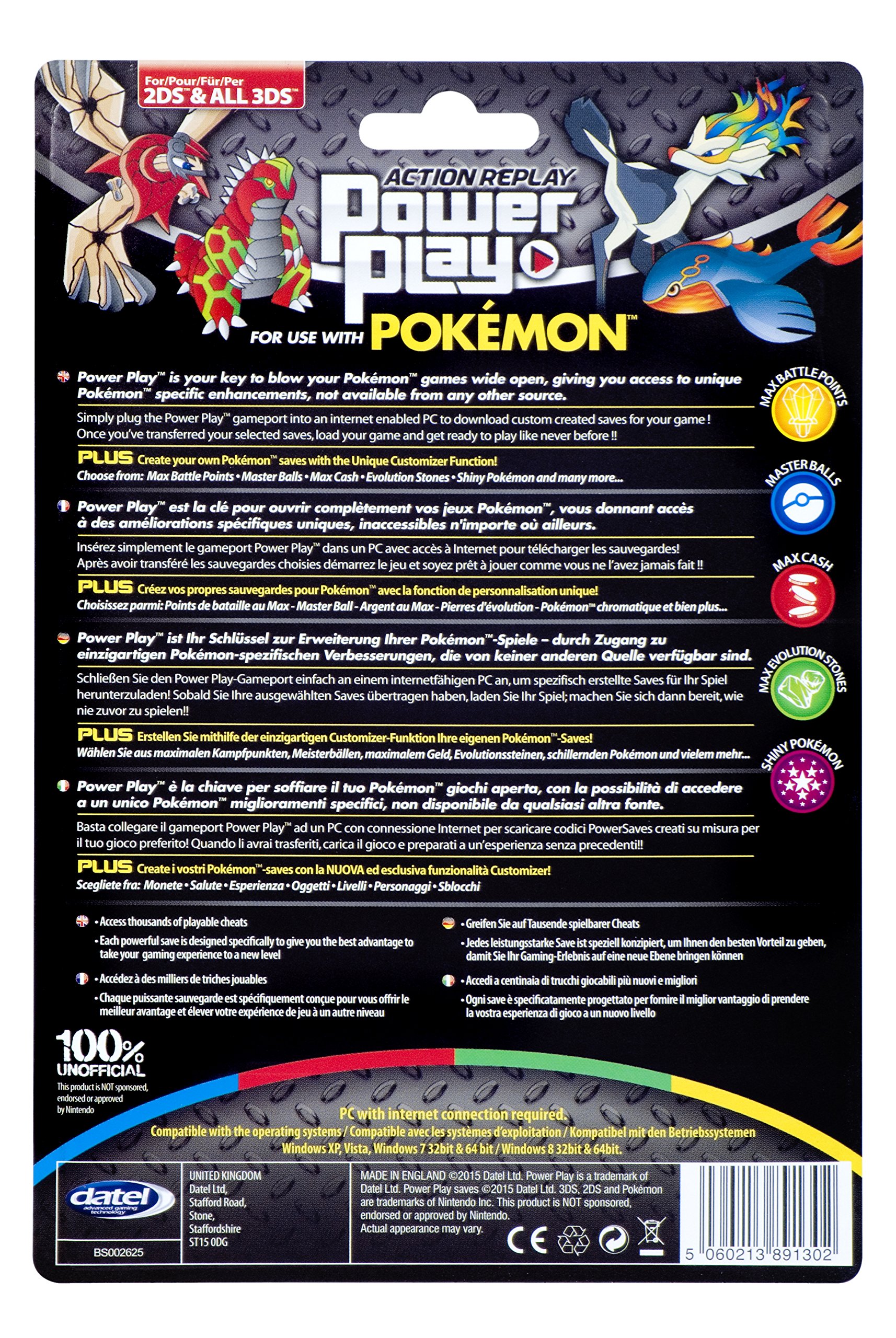 Datel PM23DS Action Replay Power Play Game Saves/Cheats for Pokemon X & Y with Unique User Customization (Nintendo 3DS/2DS)