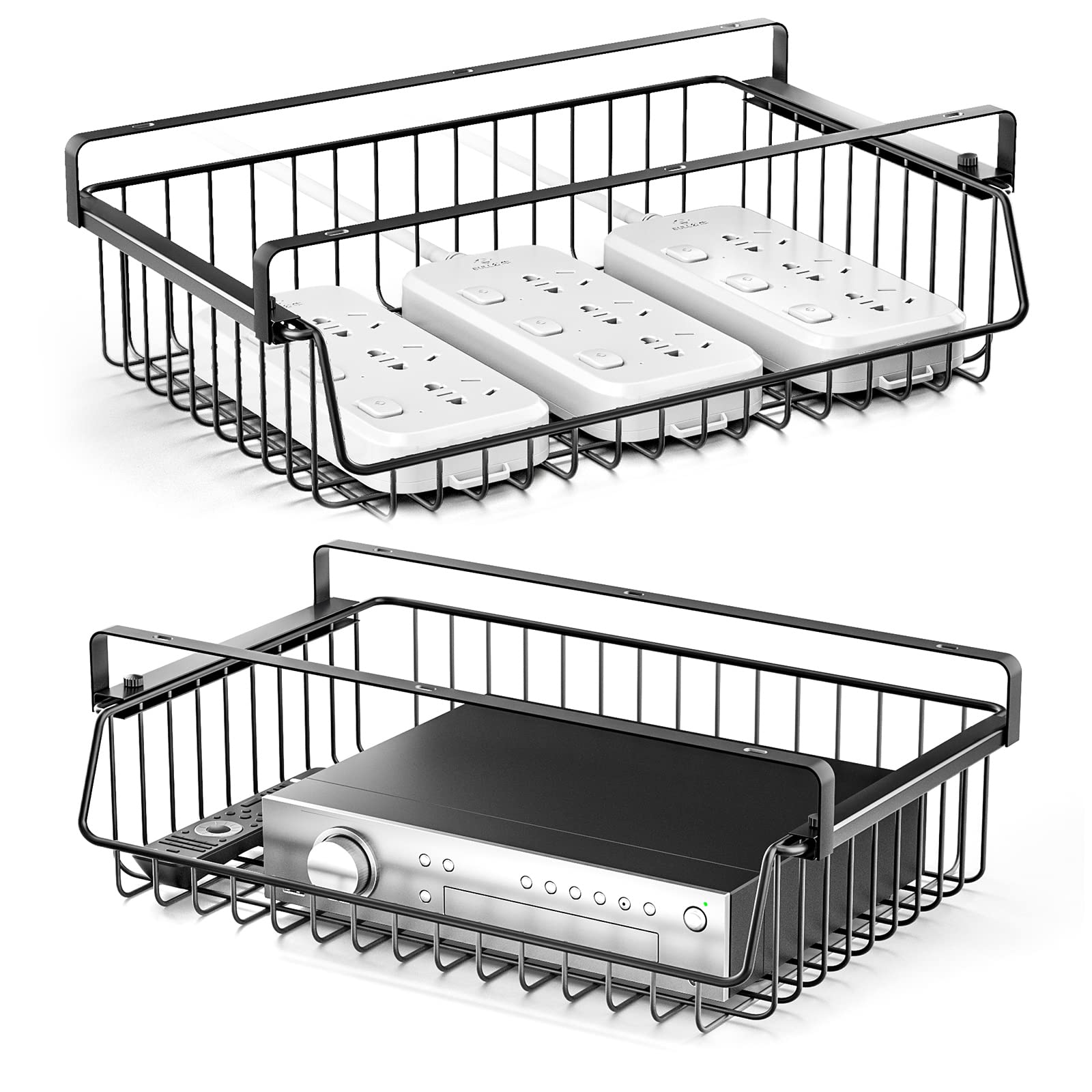 ADWOLT Under Desk Storage Shelf Drawer 1 Pack No Drill Metal Table Cable Basket Drawer Slide Out for Storing Extension Cords,Set Top Box,Under Desk Cable Management Organizer Rack for Home