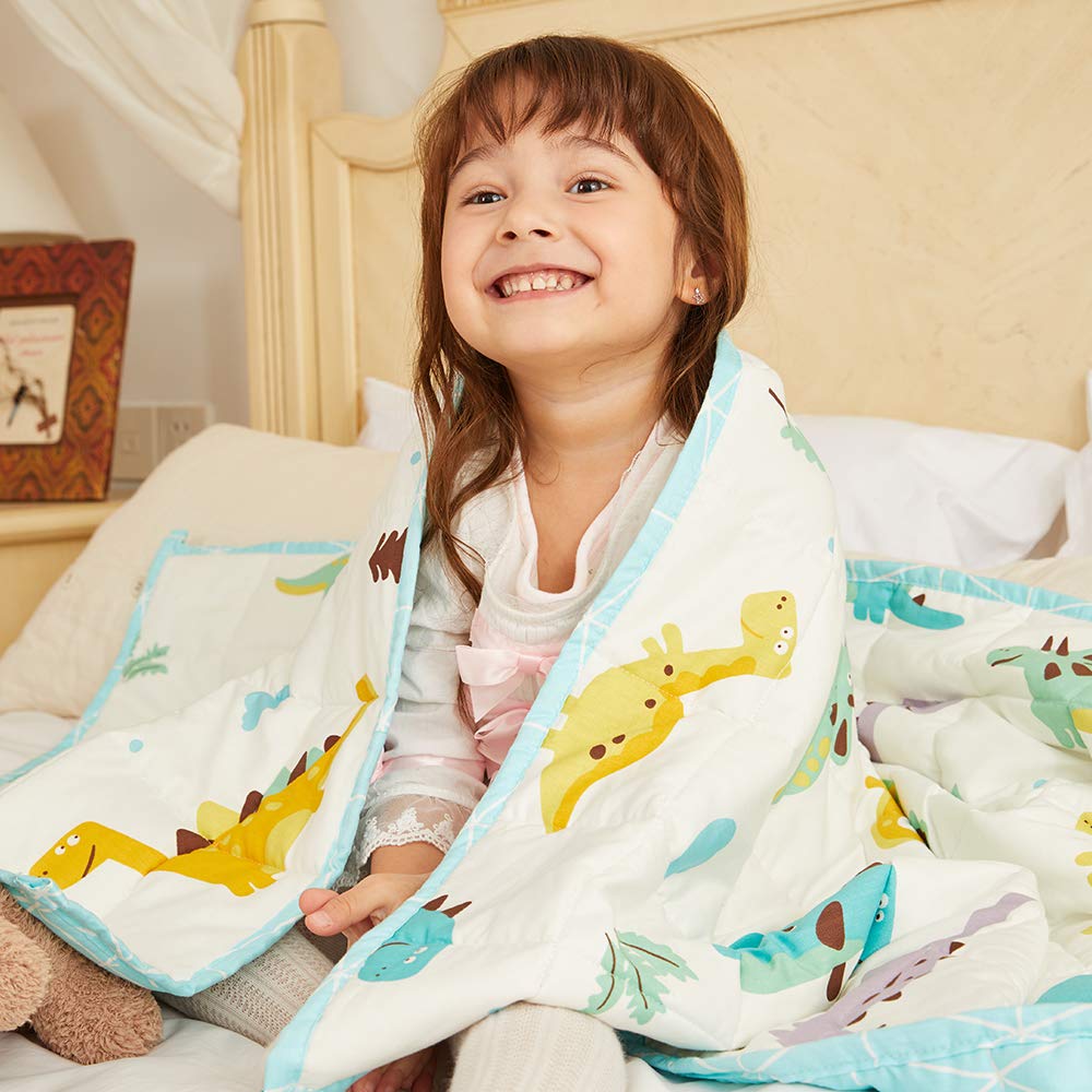 Hiseeme Weighted Blanket for (7lbs, 41''x60'', Single Size) Small Pockets - Breathable Cotton with Glass Beads (Dinosaur)