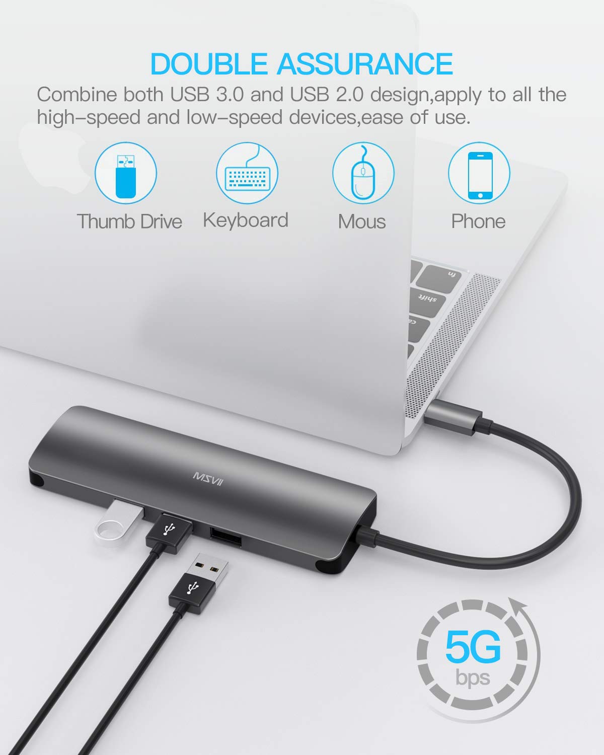 MSVII USB C Hub, 9 in 1 USB Type C Adapter with Ethernet, 4K USB C to HDMI, 3 USB 3.0 Ports, SD/TF Card Reader, 3.5mm Audio Jack, PD Fast Charging for Mac Book Pro and Other Type-C Laptops