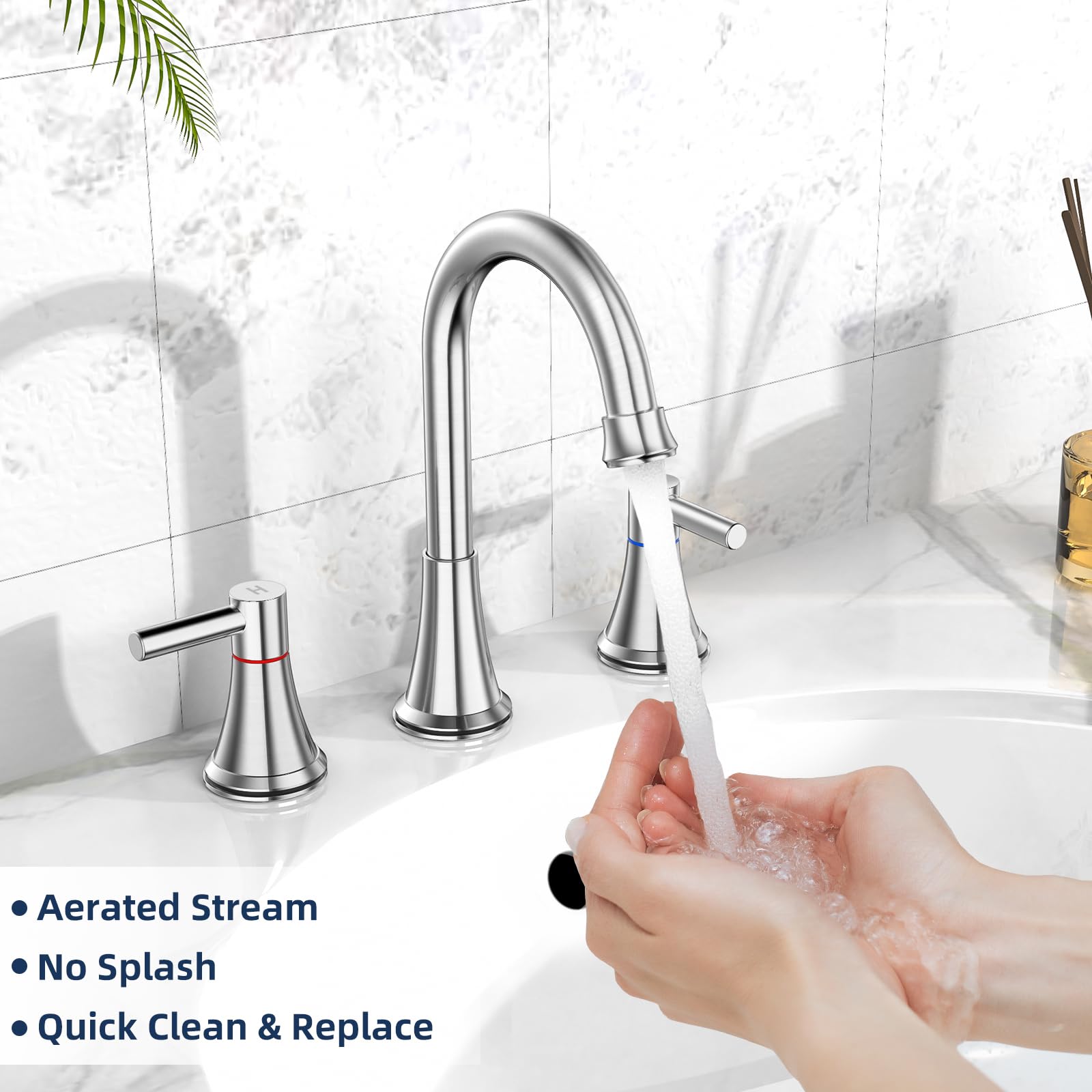Bathroom Faucets for Sink 3 Hole,Faucet for Bathroom Sink,8 Inch Widespread Bathroom Sink Faucet with Pop-up Drain and 2 Supply Hoses for Bathroom Vanity Lavatory (Brushed Nickel)