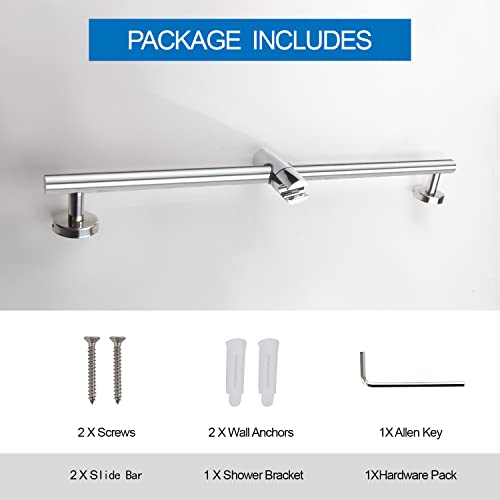BANGPU Chrome Shower Slide Bar, Bathroom Shower Slide Bar with Adjustable Handheld Shower Holder, Stainless Steel Slide Slide Bar Wall Mount