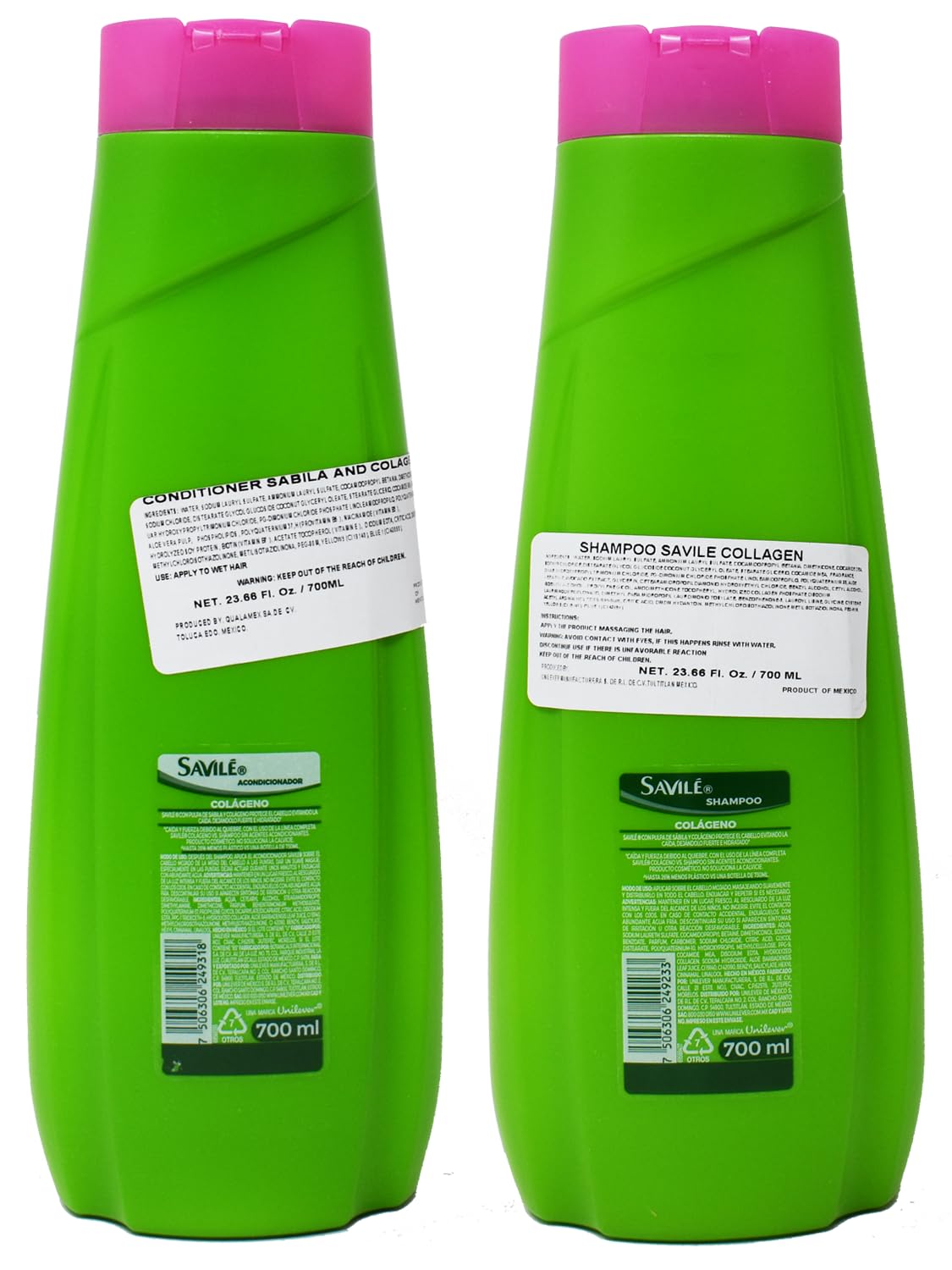 Savile pulpa de sabila Colageno Control Caida Anti Hair Loss Shampoo and Conditioner 750ml