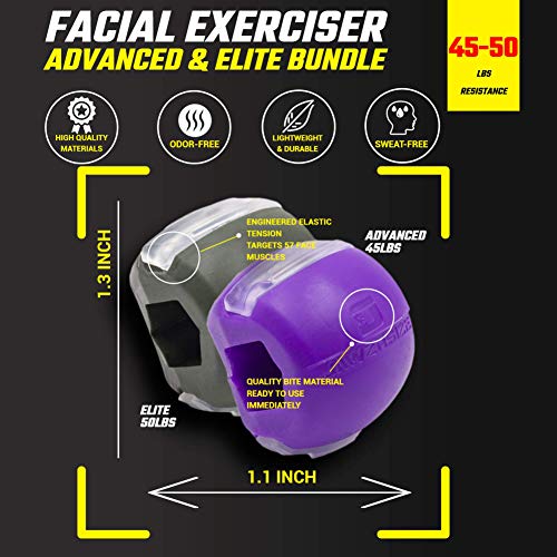 Jawzrsize Pop N Go and Custom Fit Jaw Enhancer Bundles- Jaw, Face, and Neck Exerciser and Toner (Custom Fit Advanced & Elite Bundle, Purple & Green)