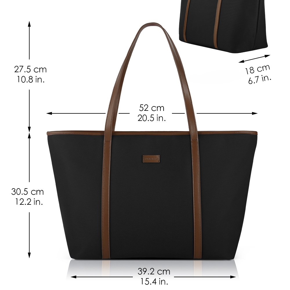 CHICECO Basic Large Travel Tote Shoulder Bag for Women - Black + Brown/20.5 Length