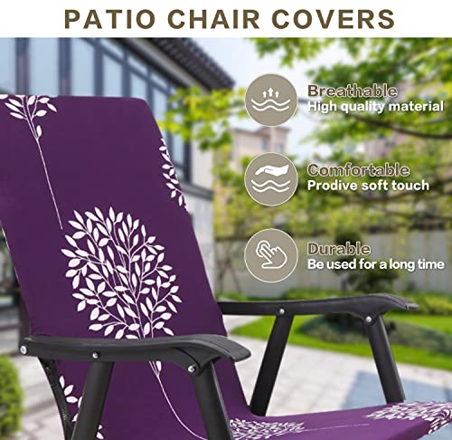 Deisy Dee Patio Dining Chair Covers, Outdoor Steel Sling Folding Chair Covers, Garden Metal Chair Covers (1, Purple Tree)