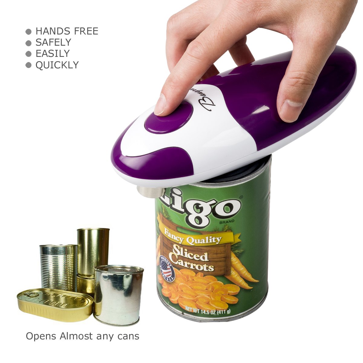 BangRui Smooth Soft Edge Electric Can Opener with One-Button Start and One-Button Manual Stop (Purple)