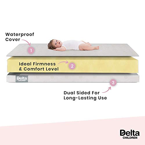 Delta Children Archer 4-in-1 Crib, Grey with Twinkle Stars Crib & Toddler Mattress