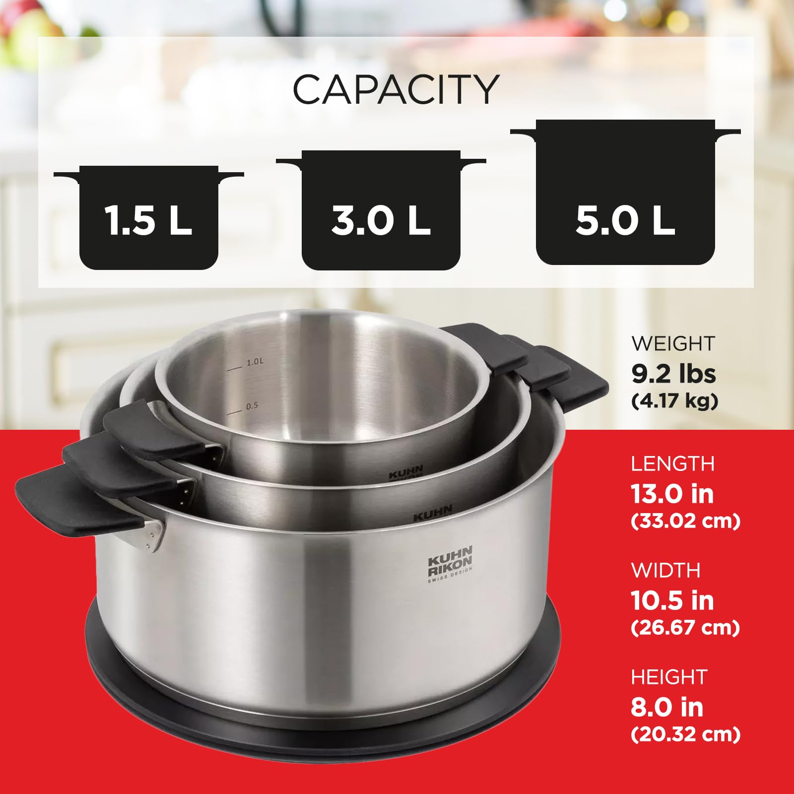 Kuhn Rikon Smart & Compact Pots, 1.5 L, 3.0 L, 5.0 L, (3 Pot Set)