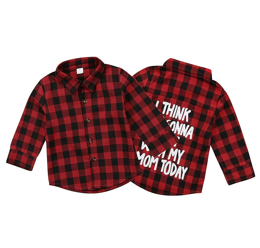 Toddler Long Sleeve Shirt Baby Boy Girl Plaid Top for Toddler Spring Winter Coat for Kid (Red Plaid, 2-3 T)