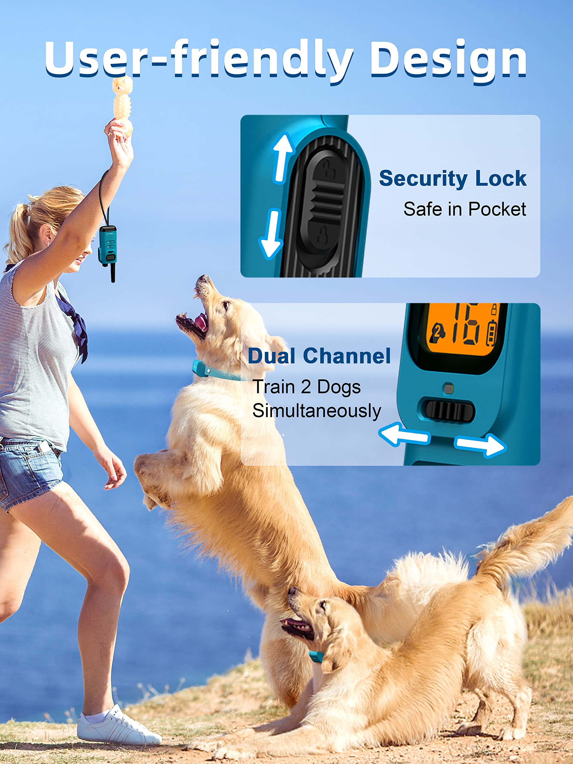 Bousnic Dog Training Collar with Remote - 4000ft Waterproof Dog Shock Collars 2 Dogs for Large Medium Small Dogs Rechargeable E Collars for Dogs Training with Beep Vibration Humane Shock(1-16) Mode