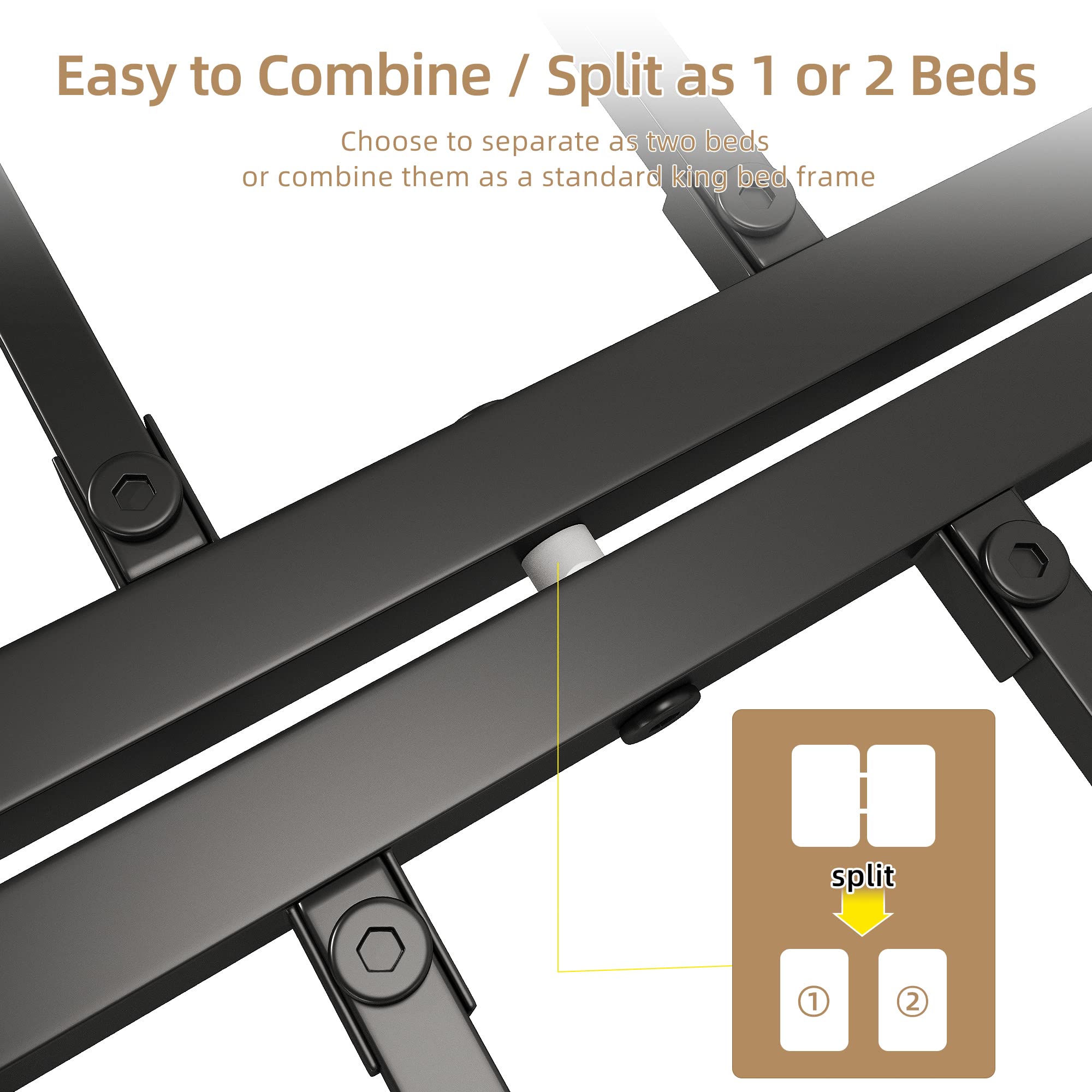 Alkmaar King Size Bed Frame 14 Inch Metal Platform Bed Frame No Box Spring Needed, Heavy Duty King Bed Frame Mattress Foundation with Steel Slat Support Easy to Assemble (Black, King)
