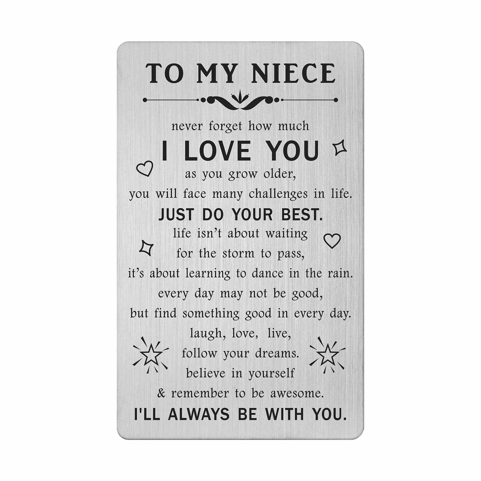TANWIH Gifts for Niece, Metal Engraved Wallet Card for Niece, Niece Birthday Graduation Gifts from Aunt Uncle