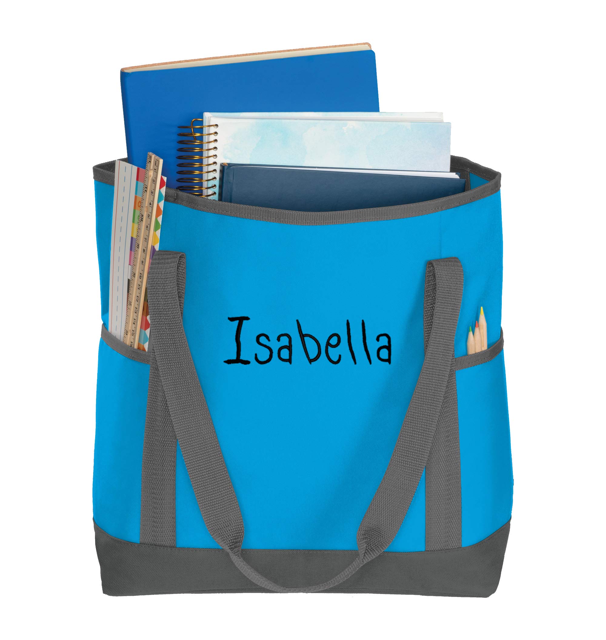 all about me company Personalized Zippered Tote| On-The-Go Monogrammed Tote Bag | Customize with a Name or Monogram (DeepAqua-Name)