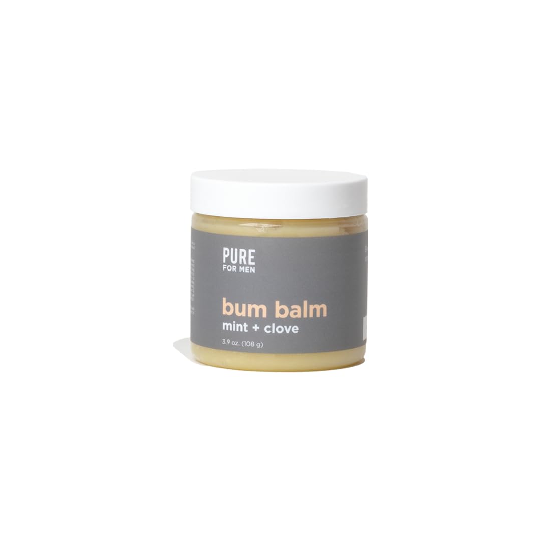 Pure for Men Bum Balm | Raw Lotion for Men | All Purpose Skin Hydration and Deodorizing Balm | Raw Shea Butter, Mint and Clove | 3.8 oz.