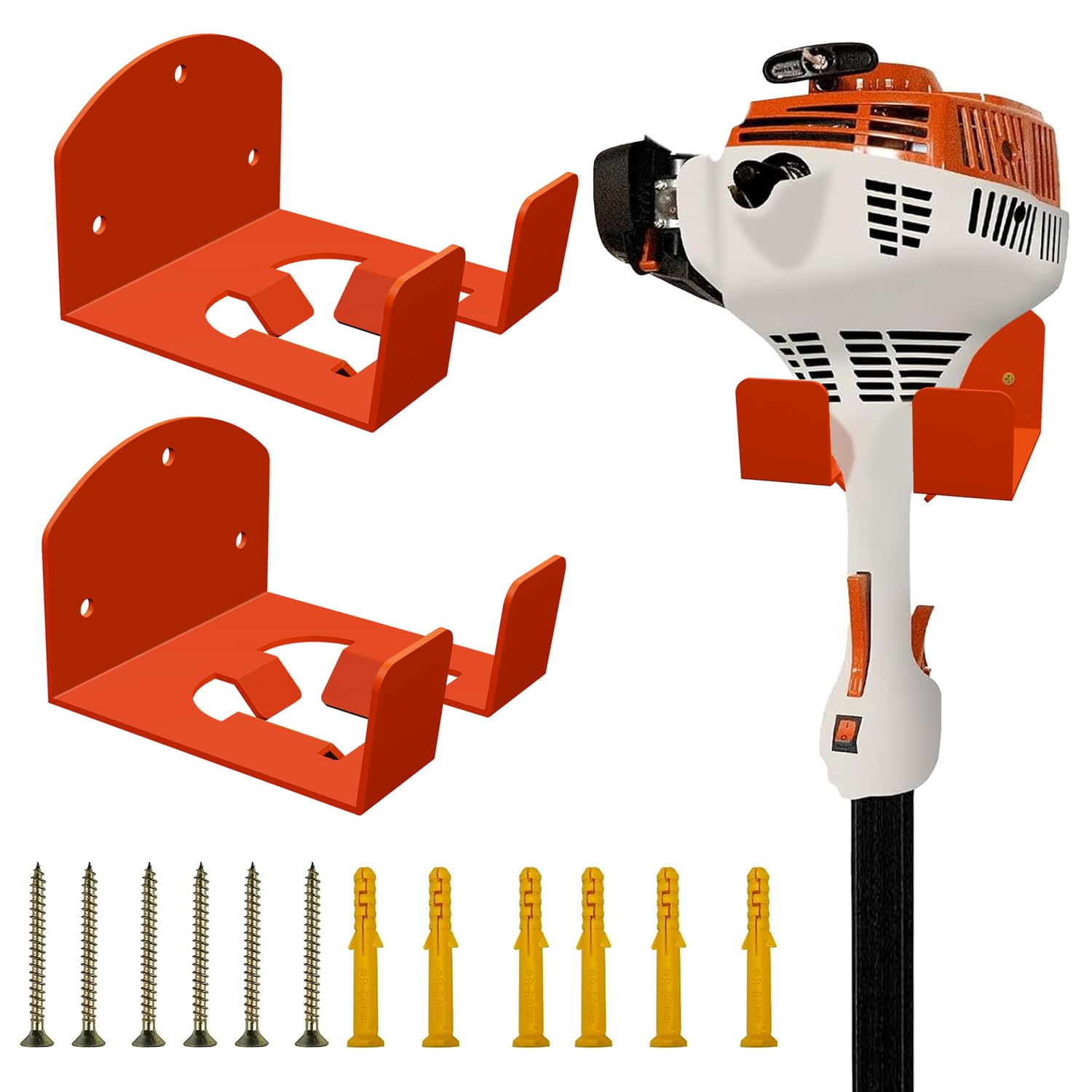 BIHOMIFI Weedeater Hanger Wall Mounted Grass Trimmer Rack Trimmer Rack Heavy Duty Ladder Hooks for Garage, Garage Organization for Power Tool and Hedge Trimmer Chainsaw 2 Pack
