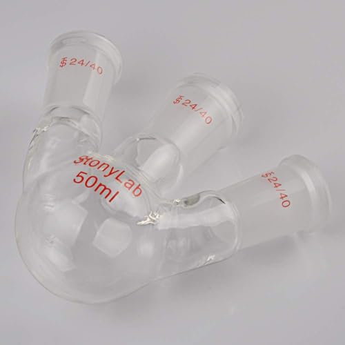 StonyLab Glass 50ml Heavy Wall 3 Neck Round Bottom Flask RBF, with 24/40 Center and Side Standard Taper Outer Joint β 50ml
