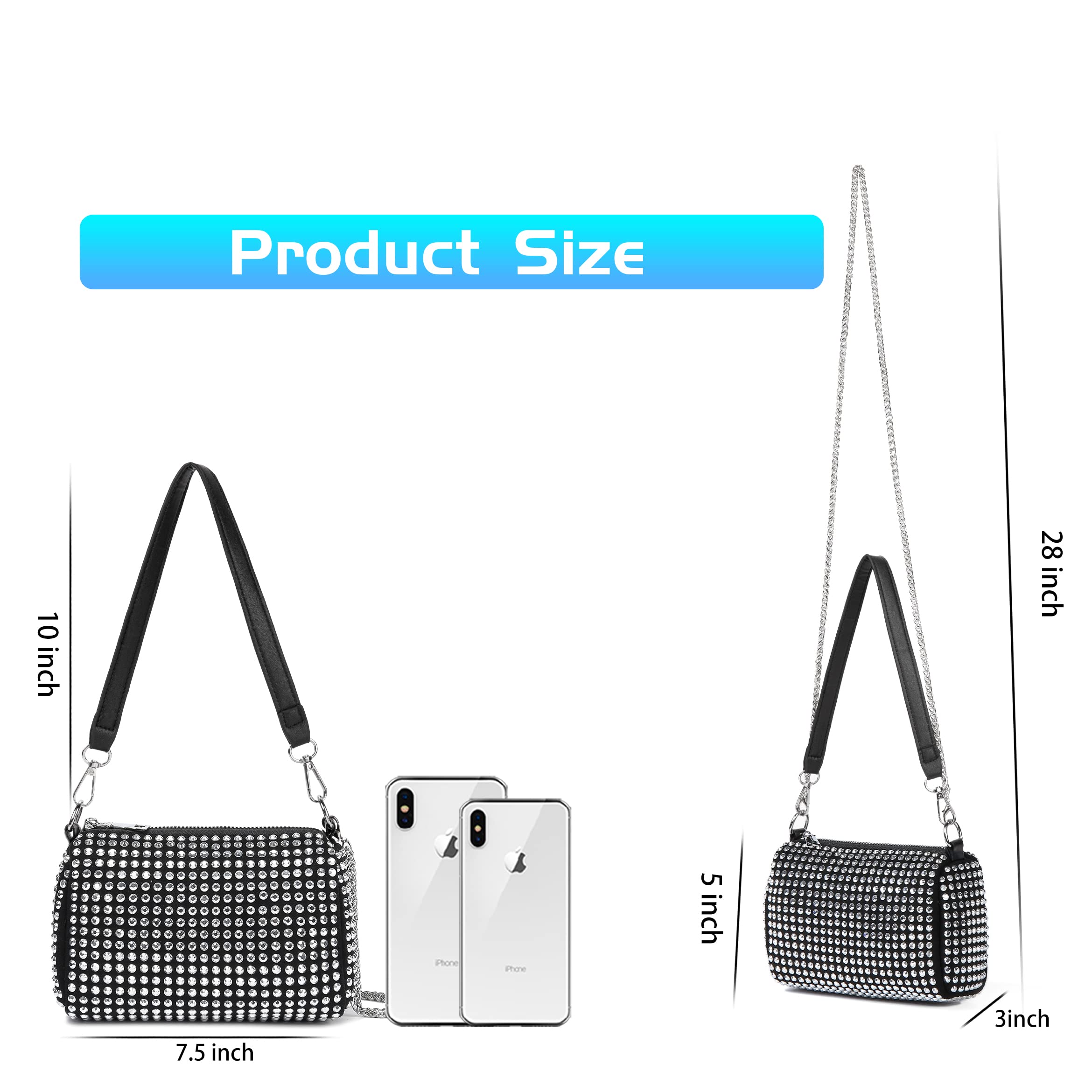 Crystal Rhinestone messenger bag women's banquet bag chain net handbag women's shiny purse suitable for parties and dances(silve), Silver