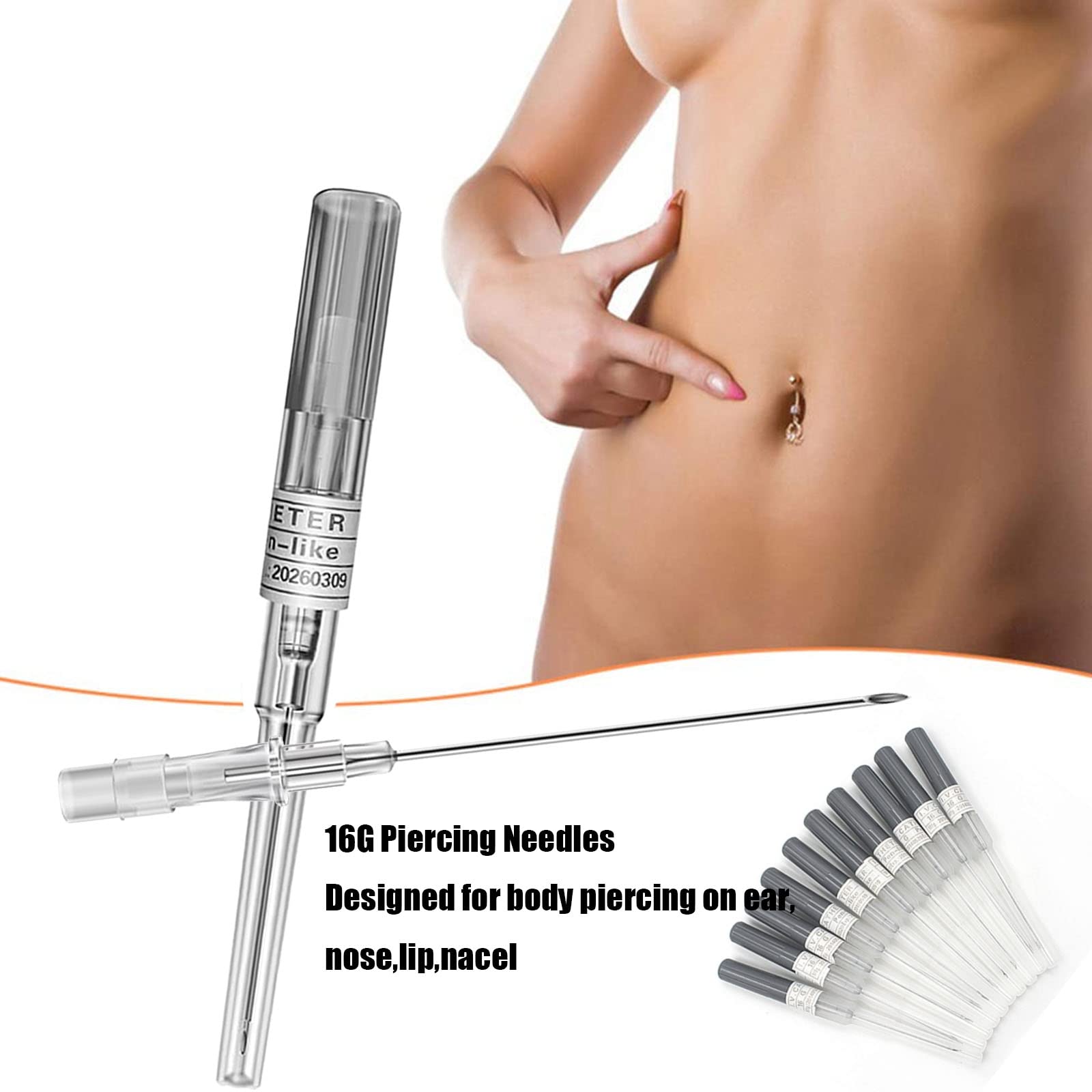 Sotica 5pcs Ear Nose Piercing Needles 16G IV Catheter Needles Cannula Body Piercing Needles Hollow Needles Kit For Belly Navel Nipple Piercing Stainless Steel Piercing (16G)