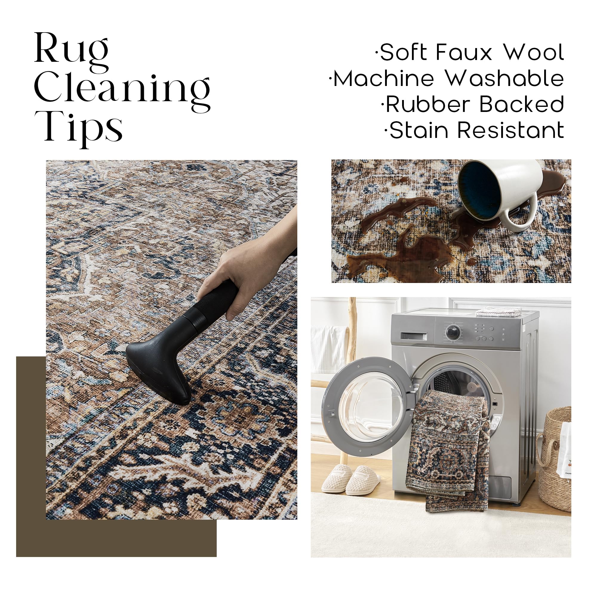 BILEEHOME Brown Rug for Living Room 8x10 Washable Organic Rustic Western Area Rugs for Cabin,Brown and Teal Blue