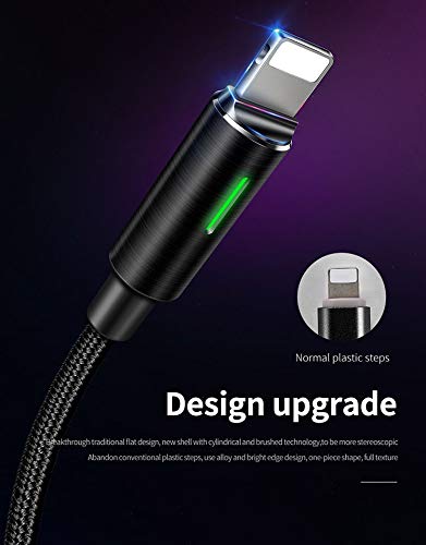 Power Off/On Smart LED Auto Disconnect and Auto Recharge Nylon Braided Sync Charge USB Data 6FT/1.8M Cable Compatible New Phone List Below (Black, 4FT/1.2M)