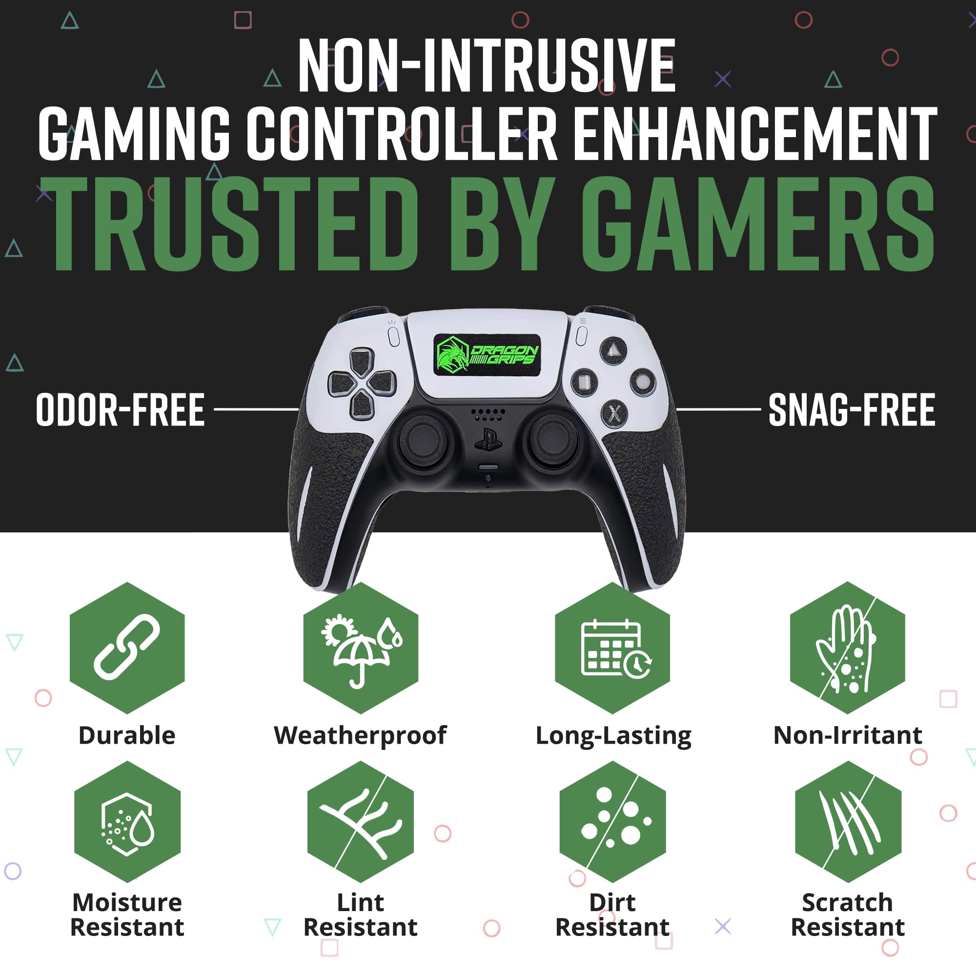 Dragon Grips PS5 Controller Grip, 22 Pcs Black Textured Non-Slip Rubber Controller Grips Stickers, Perfectly Fit to Any Handles, Trigger Buttons & D-pad, Sweat Resistant to Enhance Gaming Control, 2pk