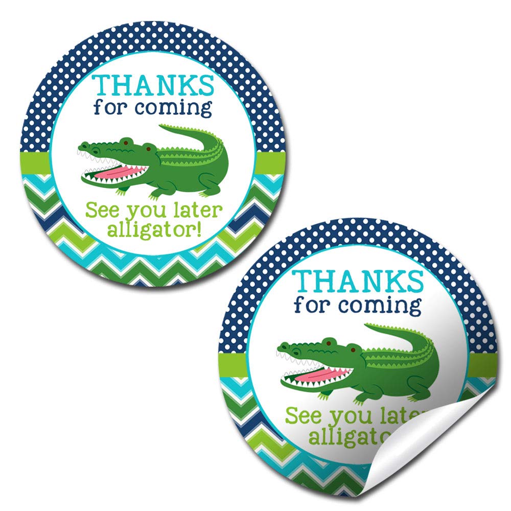 Snappy See You Later Alligator Themed Birthday Thank You Sticker Labels for Boys, 40 2" Party Circle Stickers by AmandaCreation, Great for Party Favors, Envelope Seals & Goodie Bags