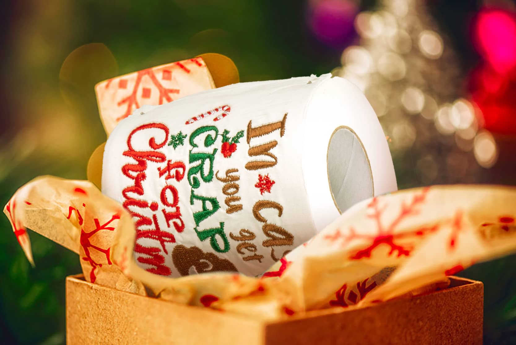 Christmas Embroidered Toilet Paper Decorations - Xmas Party/White Elephant/Gag Gift/Bathroom Decor
