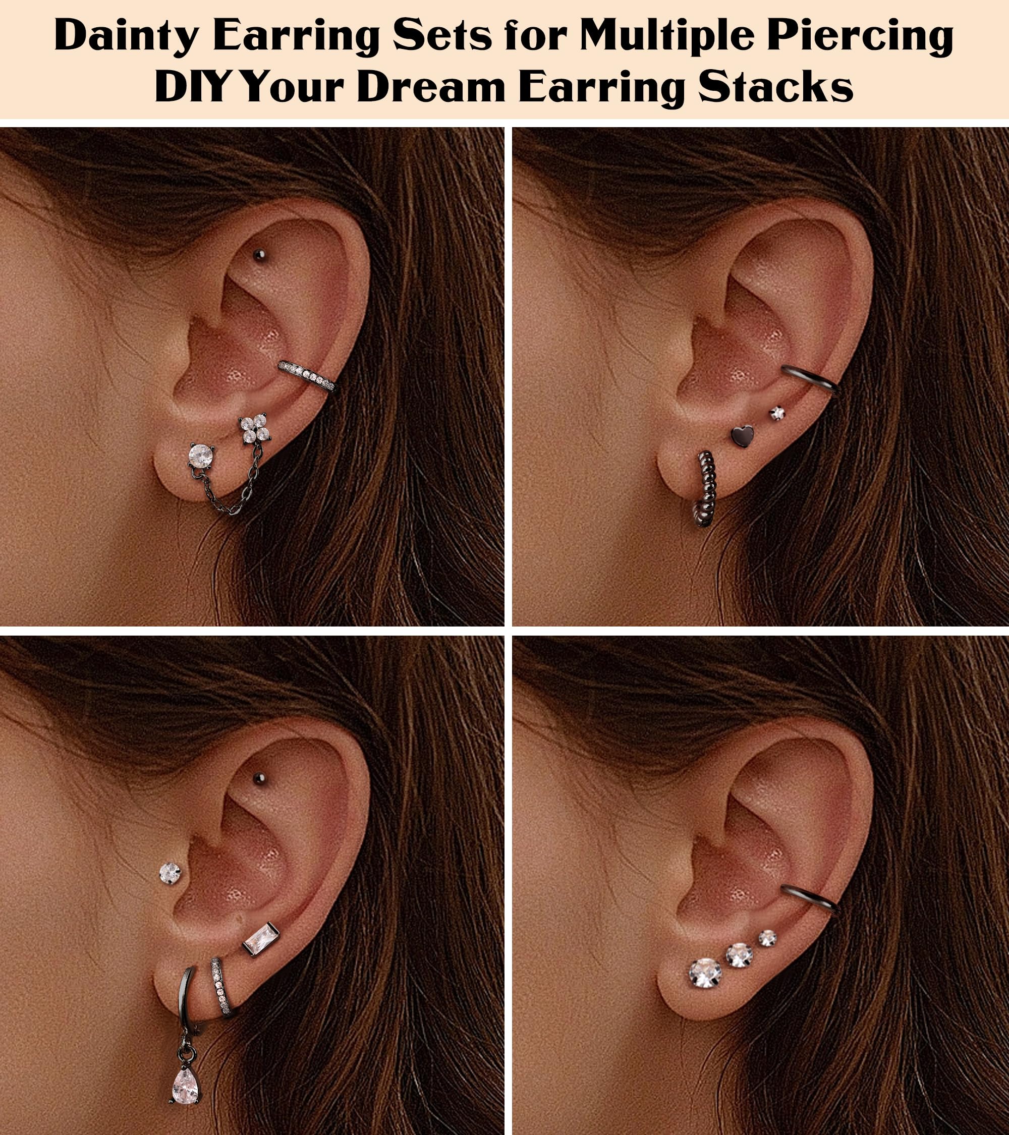 ADRAMATA 24Pairs Flat Back Stud Earrings for Women 20G Tiny Cartilage Earrings Stainless Steel Stud Earrings Set Comfortable Cartilage Piercing Screw Back Earrings Silver