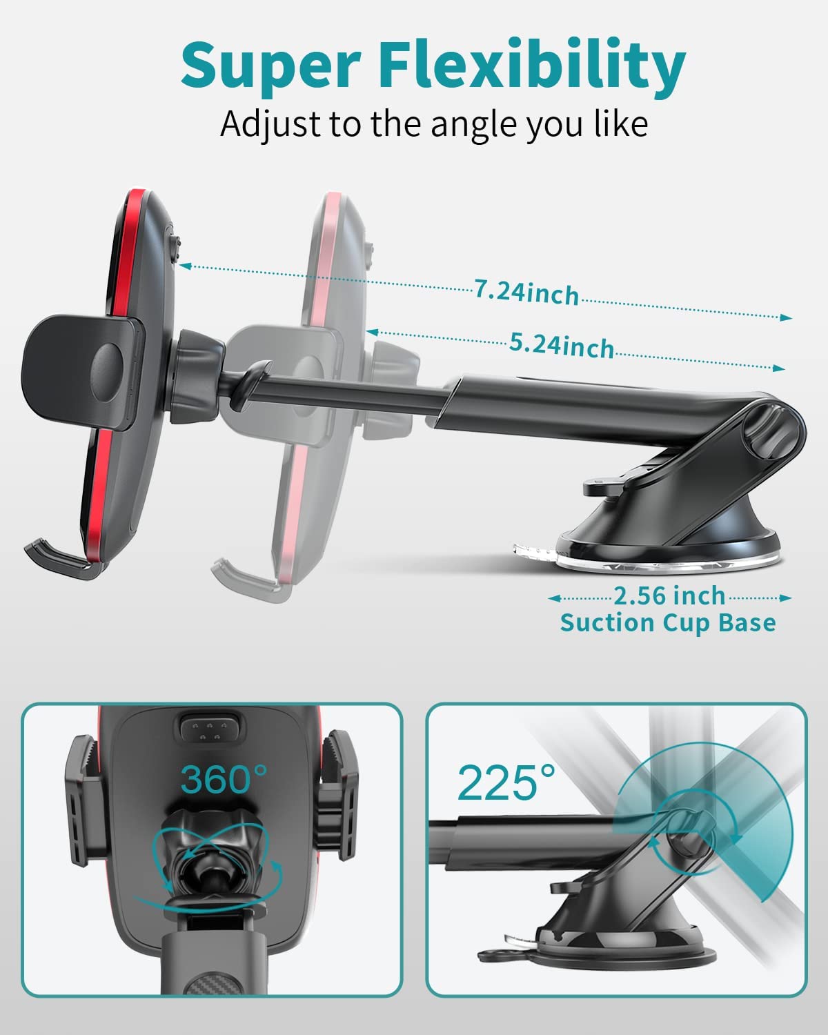 APPS2Car Phone Mount for Car Dashboard, Universal Phone Holder for Car Dashboard Windshield Vent, Strong Suction Cup Phone Holder Compatible with All 4.7-6.9 inches Smartphones