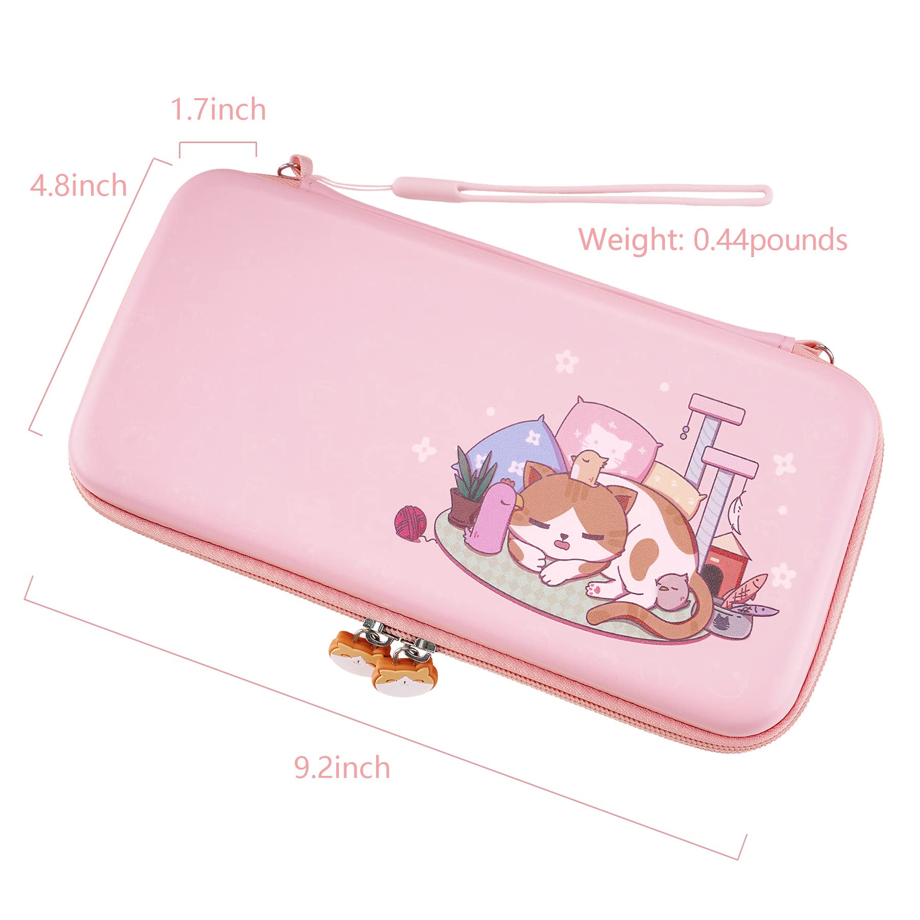eXtremeRate PlayVital Pink Cute Carrying Case for Nintendo Switch Lite, Thumb Grip Caps + Kitten & Chicken Slim Travel Case for Switch Lite, Portable Hardshell Girl Storage Bag Game Accessories