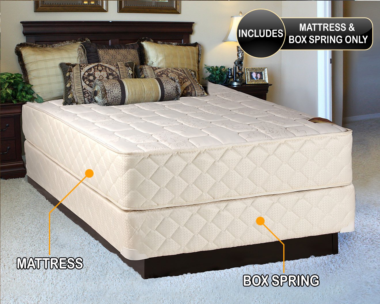 Dream Sleep Grandeur Deluxe 2-Sided Full XL Size Mattress and Box Spring Set - Orthopedic, Fully Assembled, Good for Your Back, Luxury Height, Long Lasting