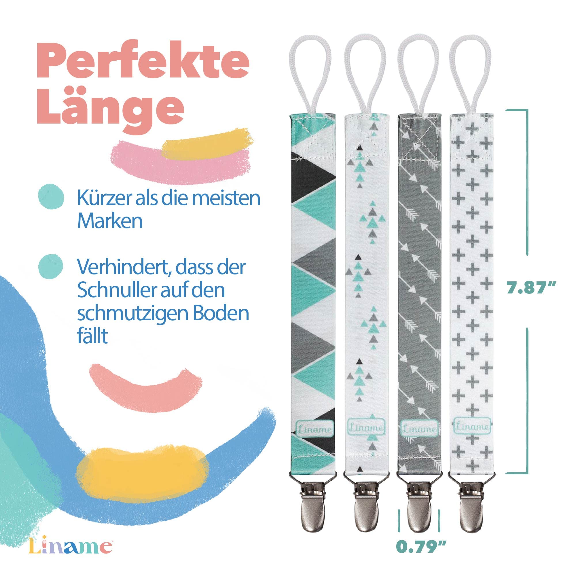 Liname Neutral Pacifier Clip with Teething Toy - 4 Pack Pacifier Clips for Boys & Girls - Binky Holder Soothie Paci Clip Binkie Clip - Unisex Pacifer Clip Baby Pacifier Clip and Pacifier Holder (Mint)