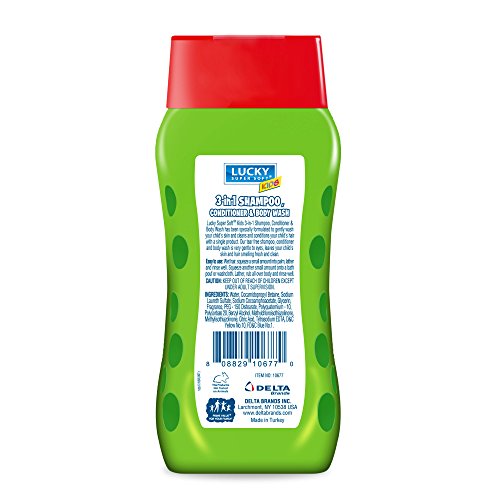 Lucky Super Soft Kids 3 In 1 Shampoo with Detangle Conditioner Body Wash, Watermelon Wonders, 12 Ounce