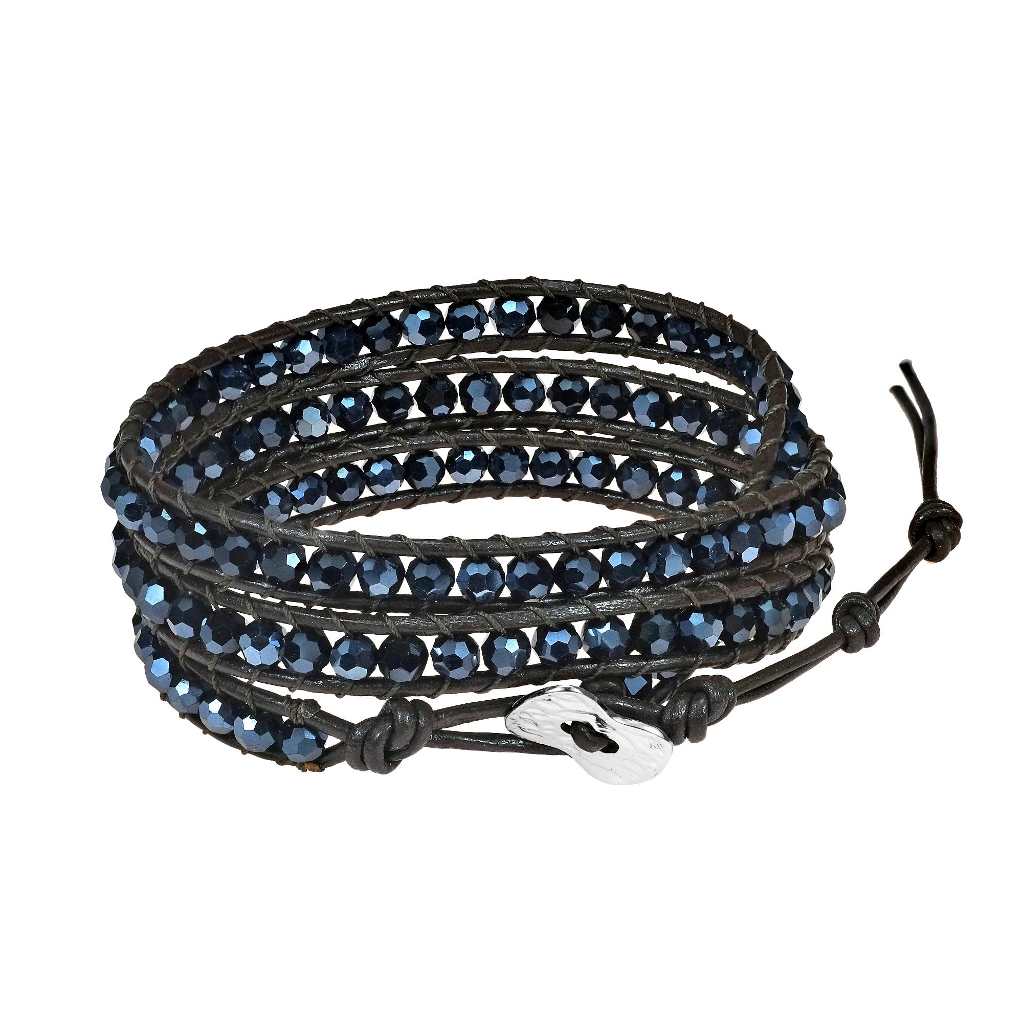 AeraVida Bohemian Multi Layer Dark Black Muse Tribal Beaded Wrap Leather Bracelet | Trendy Wrap Bracelet for Women | Coachella Accessory
