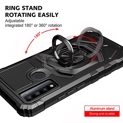 Compatible for TCL 30 XE 5G Kickstand Case with Screen Protector Tempered Glass [2 Pieces], Hybrid Heavy Duty Armor Dual Layer Anti-Scratch Case Cover, Black