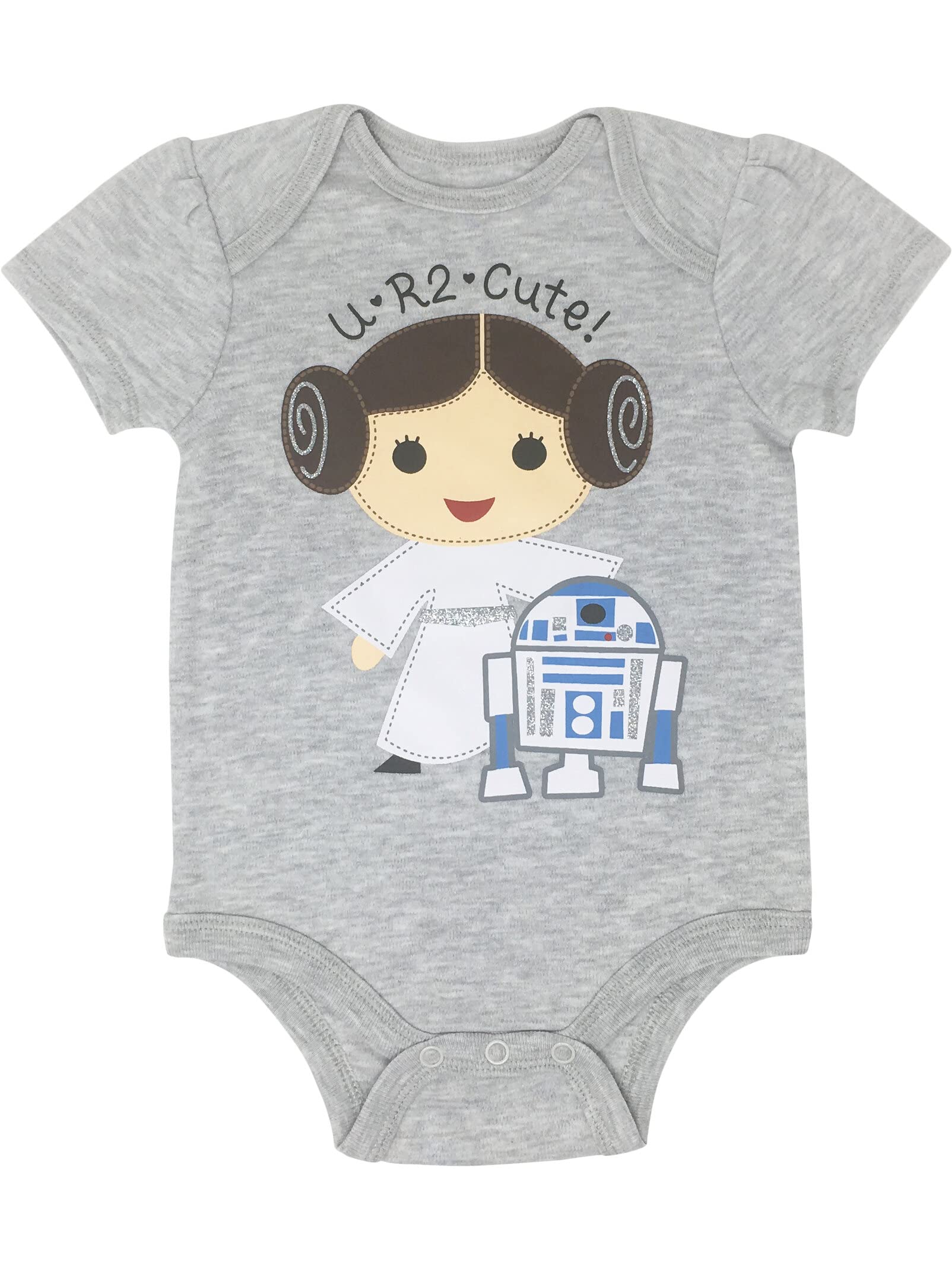 STAR WARS C-3PO Princess Leia Chewbacca R2 D2 Newborn Baby Girls Bodysuit and Romper Grey 0-3 Months