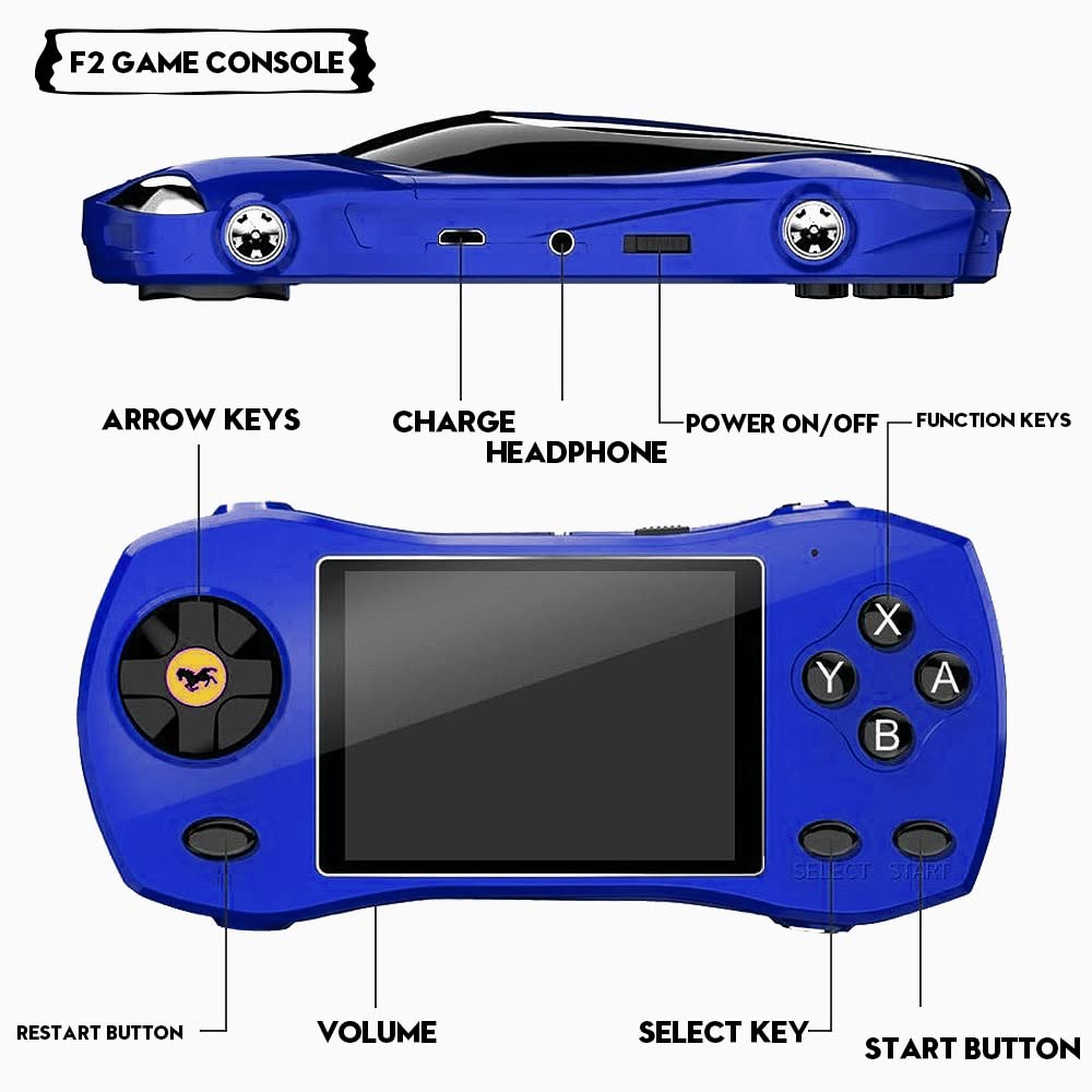 F2 Game Handheld Game Console for Children, Built-in 5000 Retro Classic Games,3.0" LCD Screen Portable TV Output Video Game Player, Best Birthday Gift for Kids and Adult (Kola Blue)