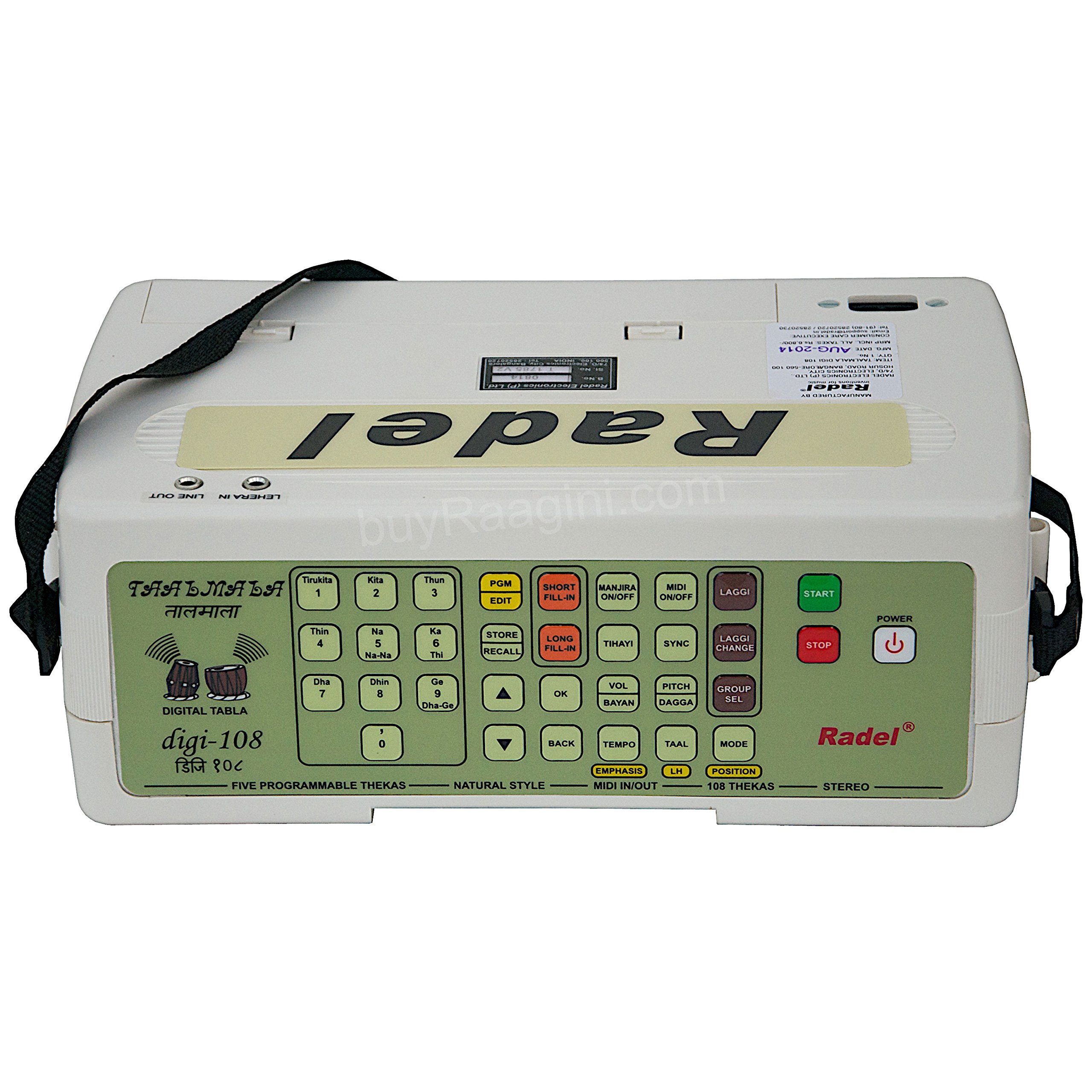 Electronic Tabla - RADEL Taalmala - Digi 108, Electronic Tabla and Manjira - Tabla Sampler, DJ Tabla Sound Machine, Instruction Manual, Power Cord, Bag (PDI-AAF)
